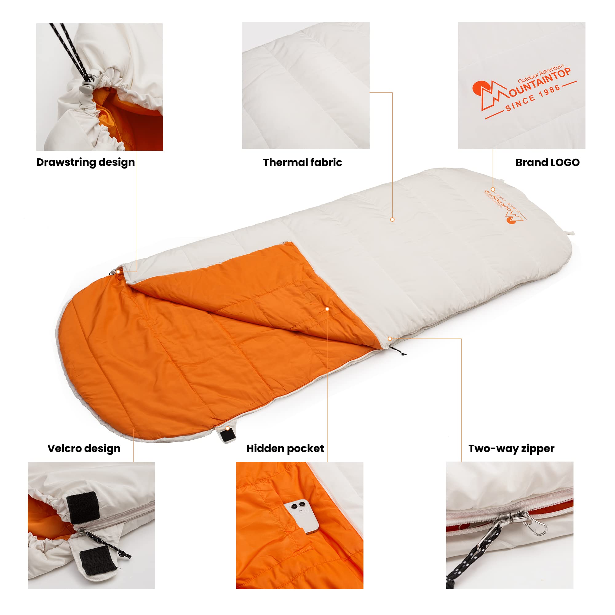MOUNTAINTOP Backpacking Sleeping Bag for Adults Kids Boys Girls -Warm & Cold Weather Portable, Waterproof, Compact Lightweight, Comfort with Compression Sack for Camping Hiking Traveling