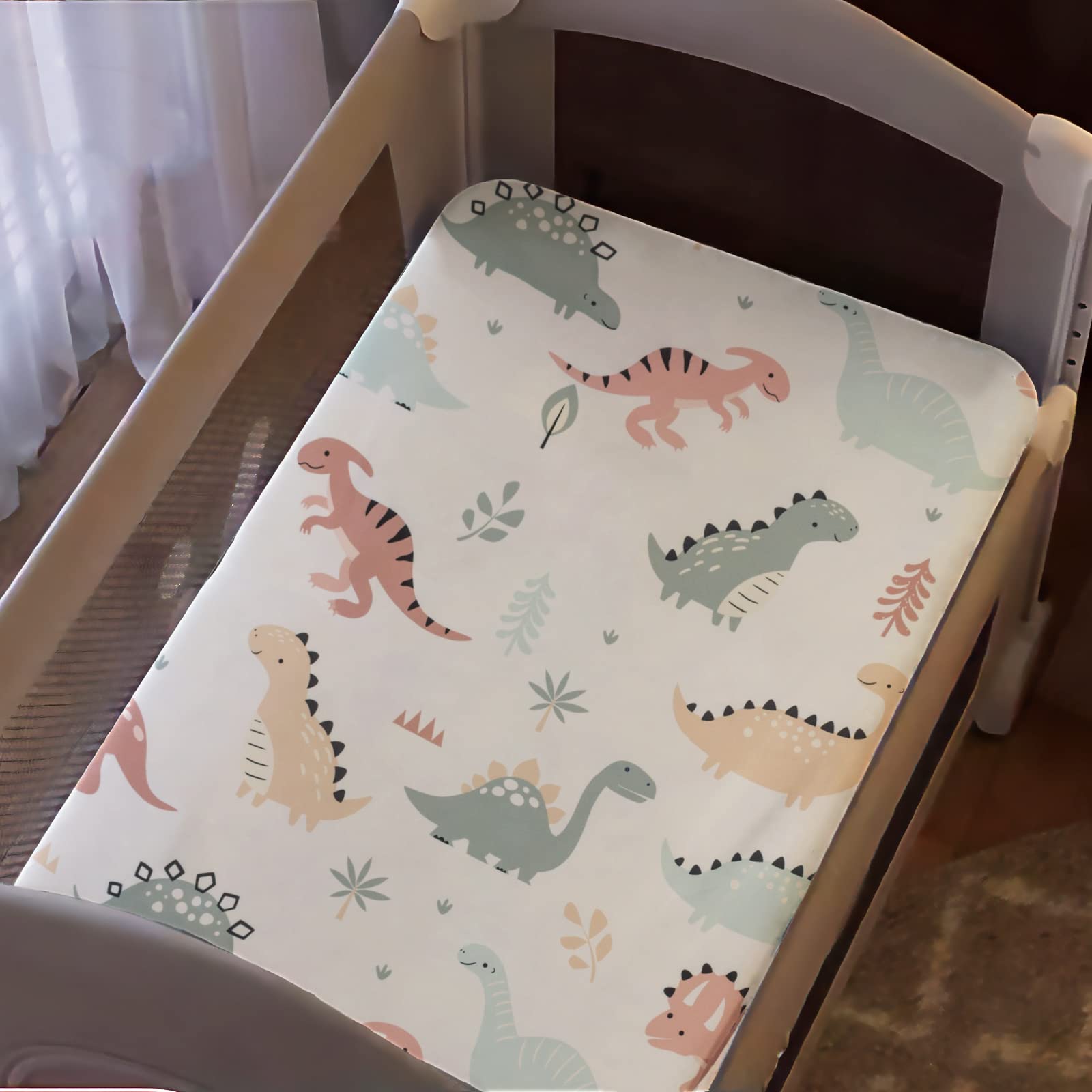 Pack and Play Sheets, Mini Crib Sheets for Boys Girls,Snug Fitted Playard Sheet Bedding Mattress Protector,2 Pack,Dinosaur&Animal