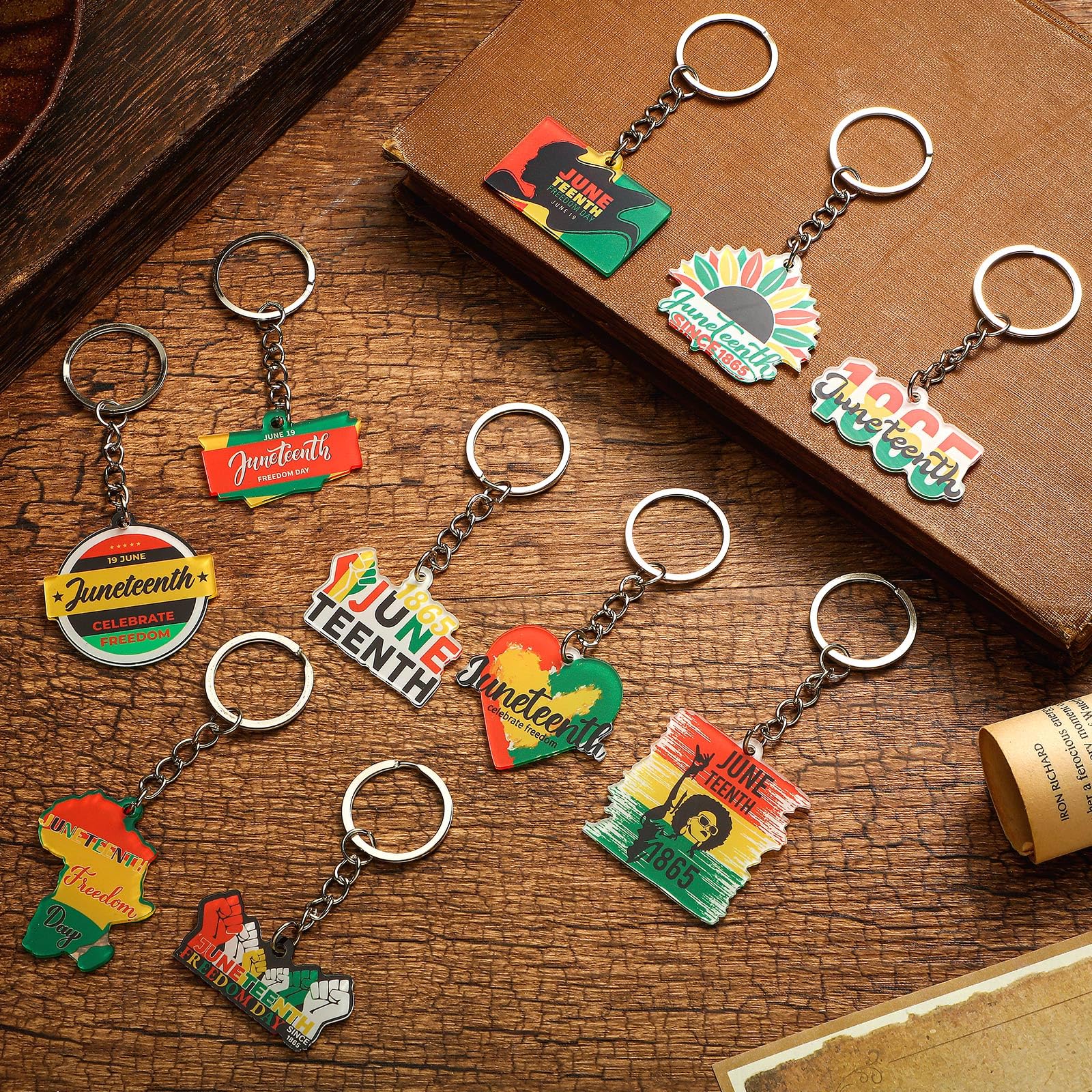 Remuuly 50 Pcs Juneteenth Keychain Bulk Gifts Juneteenth Freedom Gifts Heart 1865 Territory Key Ring for Women Men