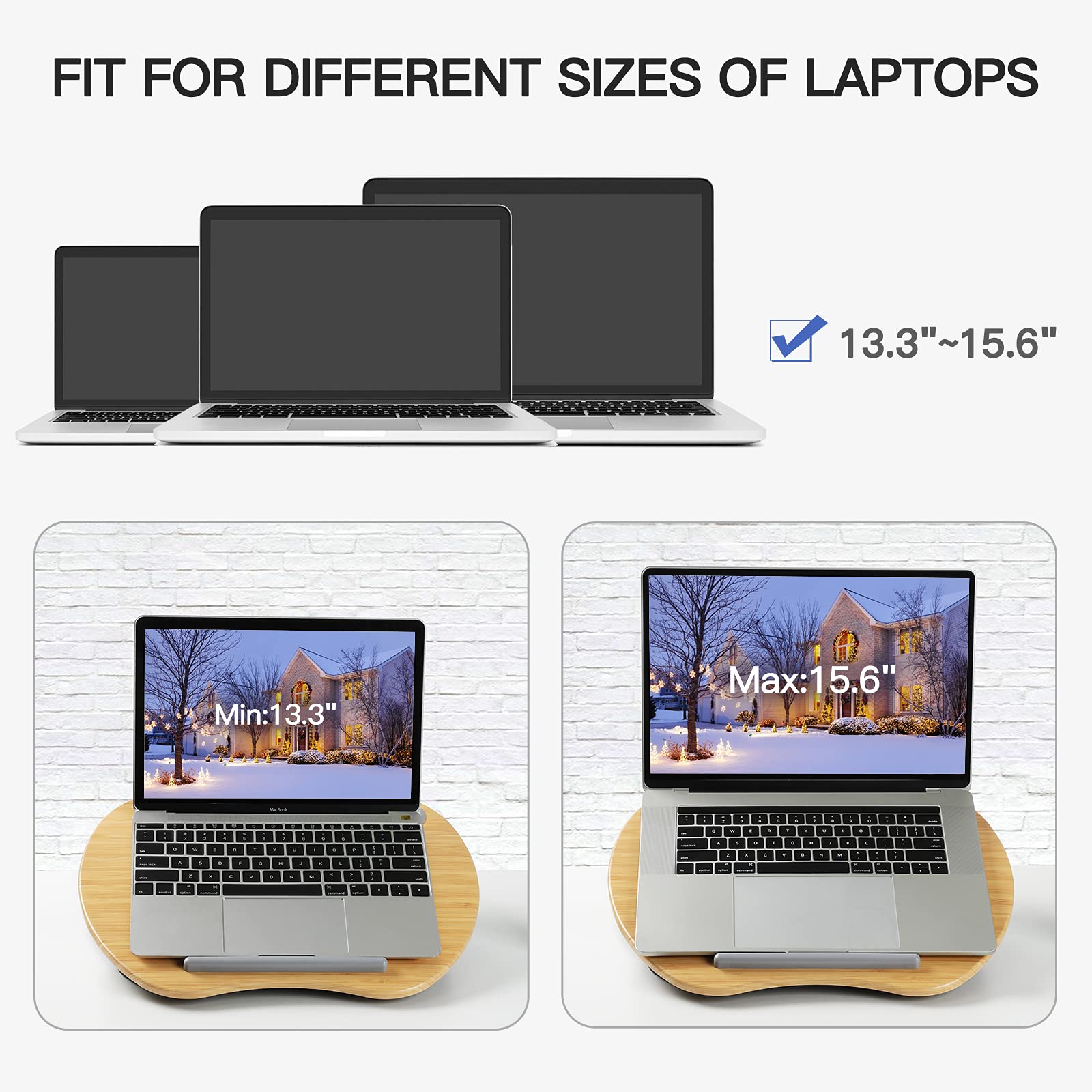 HUANUO Lap Desk - Fits up to 14 inch Slim Laptop, Laptop Stand with Pillow Cushion & Bamboo Grain Platform on Bed & Sofa, with Cable Hole & Anti-Slip Strip