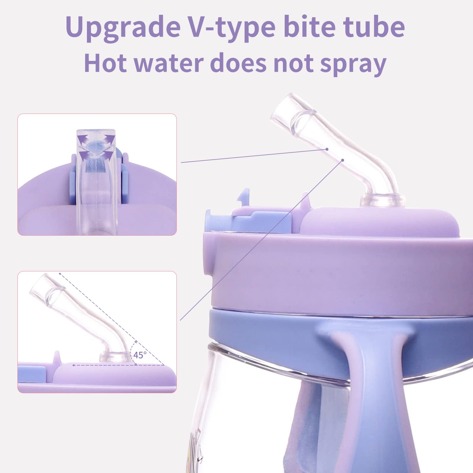 Sippy Cups with Reusable Soft Straw, Baby Bottles, Kids Water Bottle, Toddler Cups, Learner Cups with Removable Handles, Transition Trainer Cups,Leak-Proof, Spill-Proof, Break-Proof Cup (Purple)