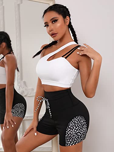 OYOANGLE Women's Criss Cross Sports Bra Padded Strappy Medium Support Workout Yoga Bra White Pure L