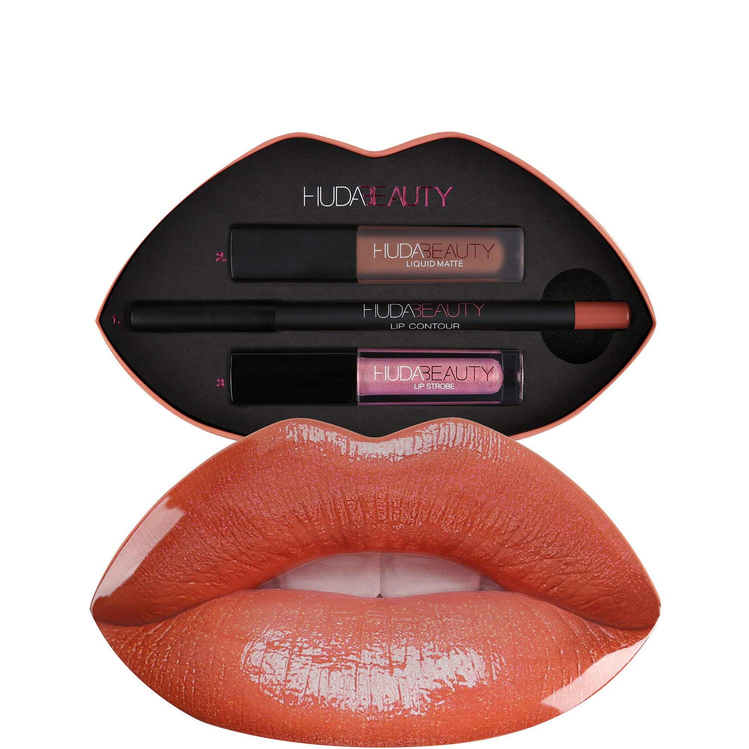 HUDA BEAUTY Contour & Strobe Lip Set COLOR: Trendsetter (stylish brown nude)