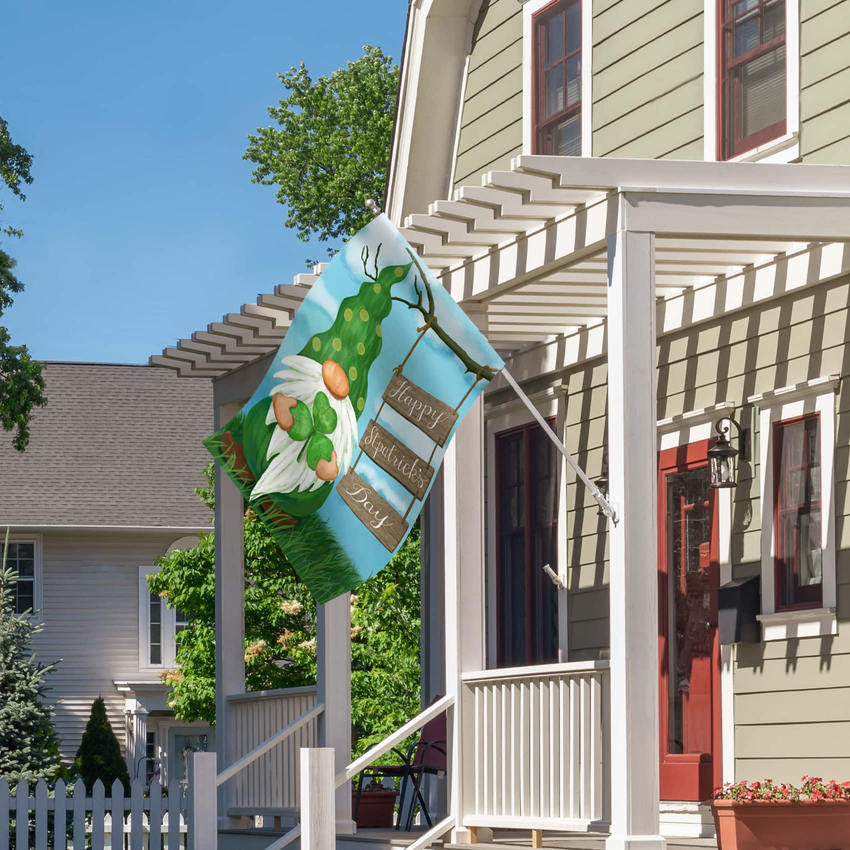Morigins Happy St Patrick's Day Leprechaun Clover Double Sided Spring House Flag 28x40 inch