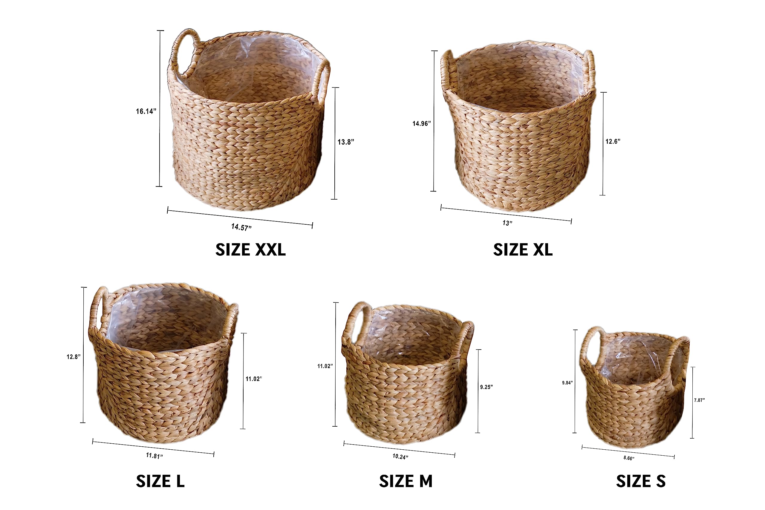 LilaCraft Wicker Baskets for Storage with Liners, Water Hyacinth Storage Baskets for Planting, Handwoven Wicker Storage Cubes, 5 Pack, Brown