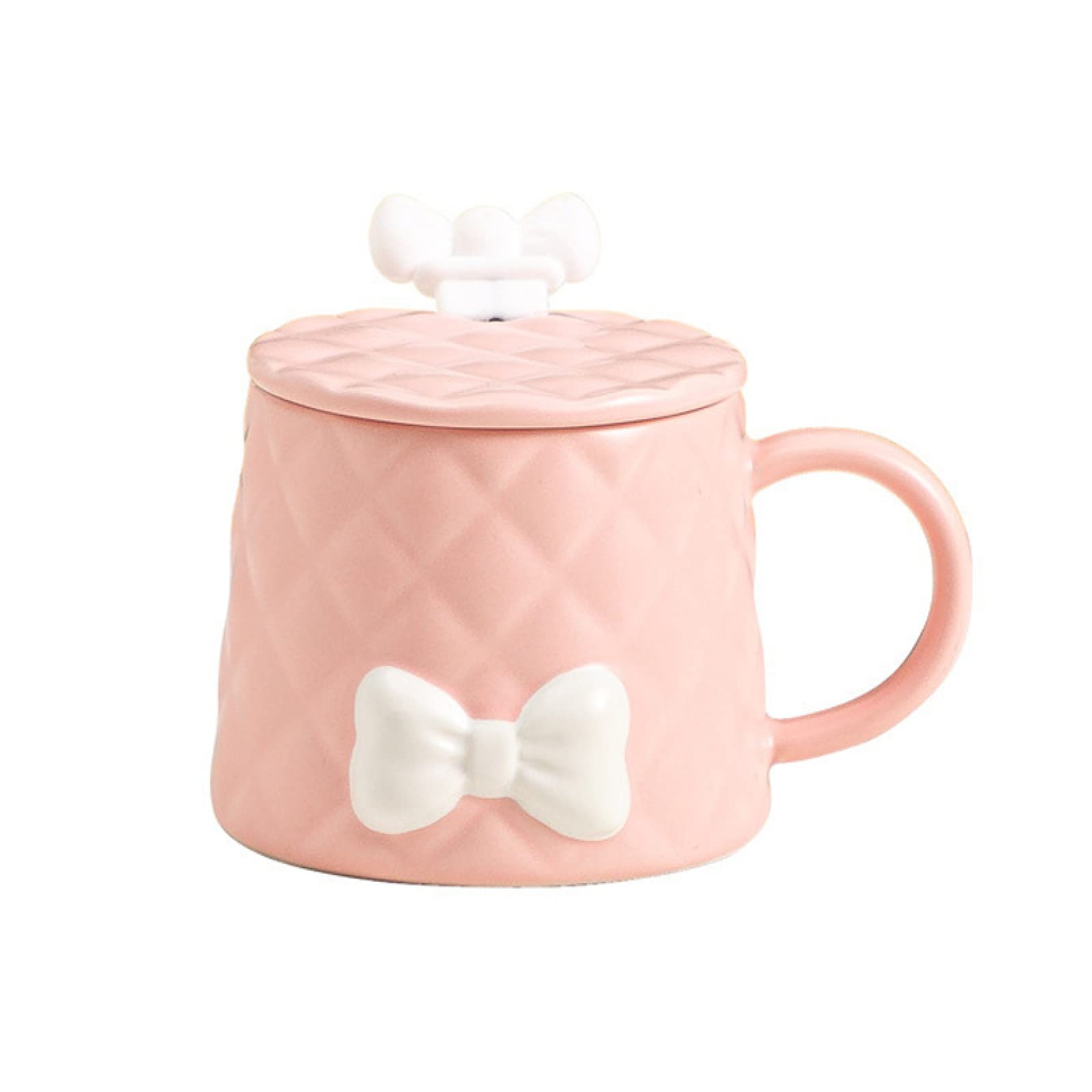 MOMEITU Kawaii Mug Cup Cute Bow Ceramic Cup Cute Girl Water Cup Cute Milk Cup Cute Coffee Cup Kawaii Band Water Cup(350ML,Pink)