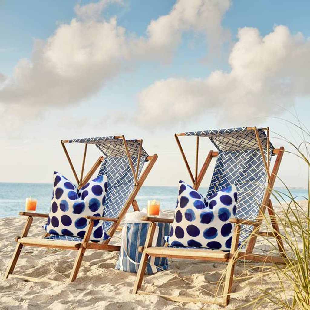 Pack of 2 Outdoor Blue Dots Waterproof Throw Pillow Covers Decorative Double-Sides Pillows Case Square Cotton Cushion Case for Sofa Patio Tent Couch Sunbrella Christmas Home Decoration 18 x 18 Inch
