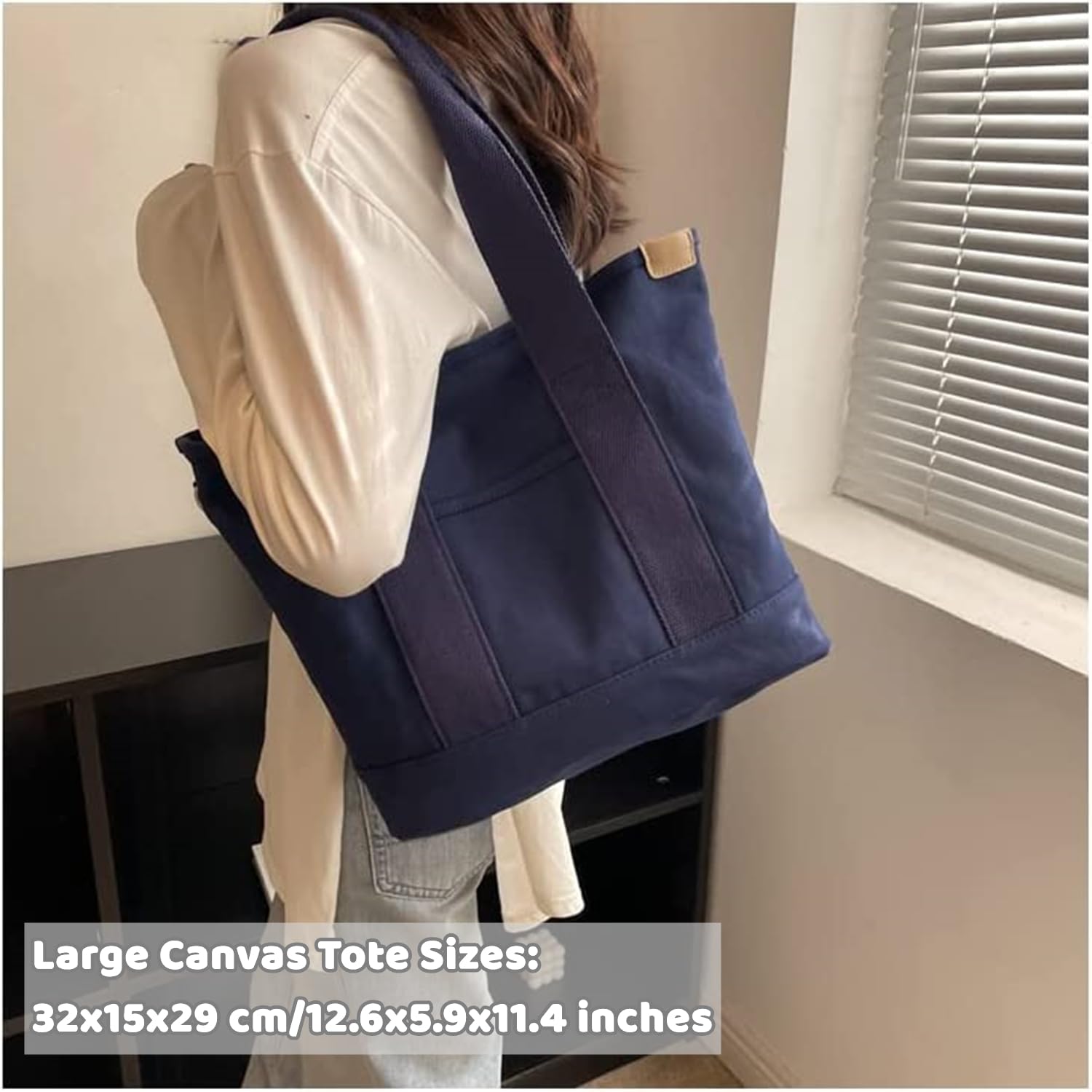 MINGRI Women's Small Tote Handbag, Mini Canvas Satchel with Zipper, Blue
