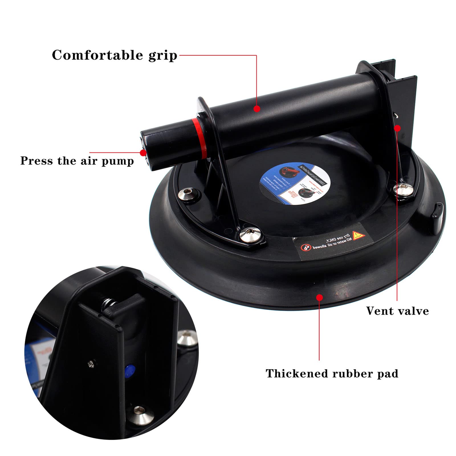 Saddgo 8 Inch 200 Kg Vacuum Suction Cup Vacuum Panel Lifter Heavy Duty Hand-held Vacuum Panel Lifter Vacuum Plate Handle Glass