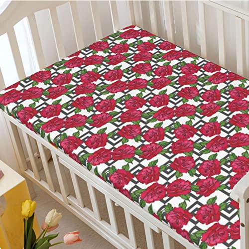 Roses Themed Fitted Crib Sheet,Standard Crib Mattress Fitted Sheet Ultra Soft Material-Baby Sheet for Boys Girls,28β x52β,Multicolor