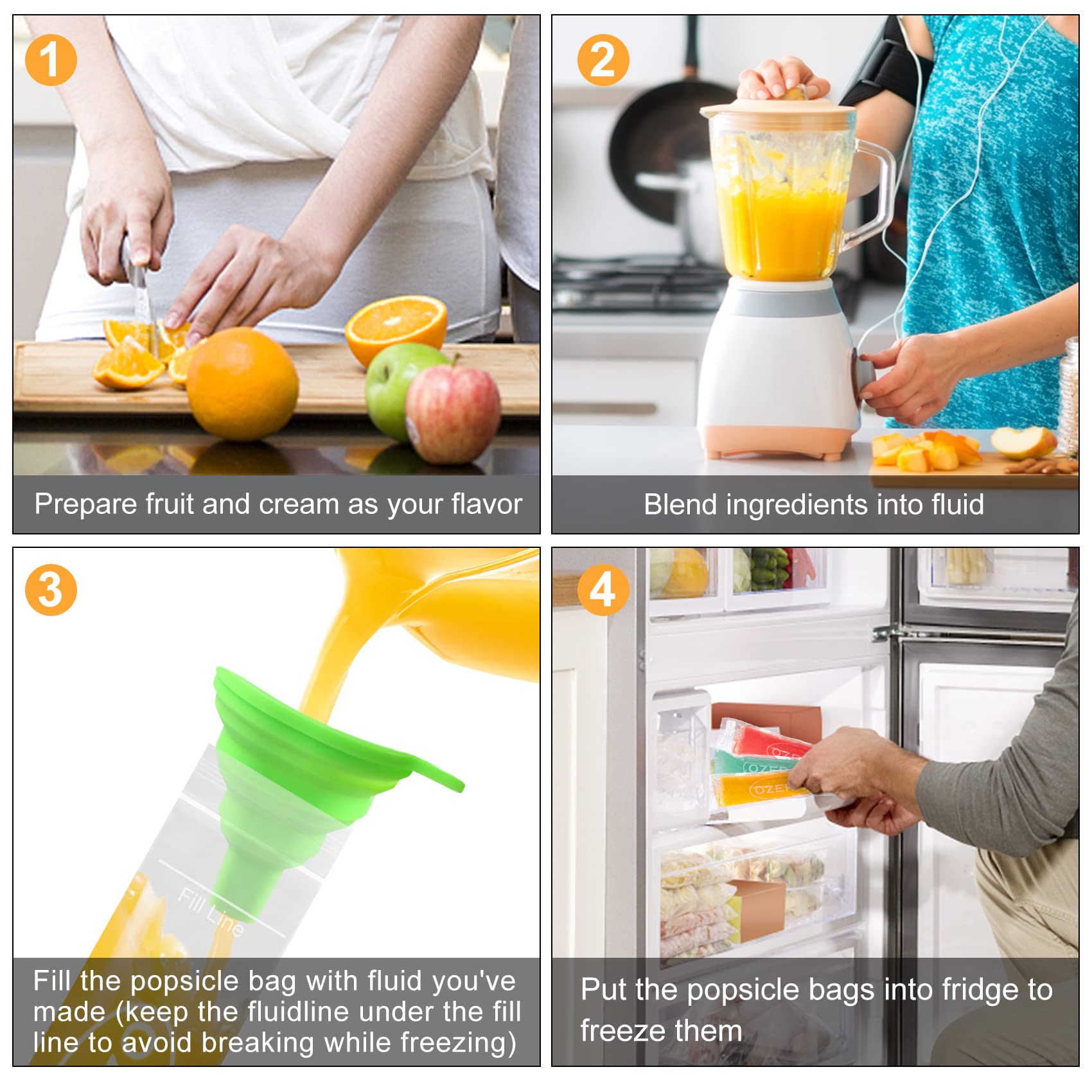 Popsicle Bags 180 Pack Ice Pop Bags Disposable Popsicle Pouches with Silicone Funnel, DIY Popsicle Freezer Bags for Kids Healthy Snacks, Yogurt Sticks, Juice and Fruit Smoothies and Ice Candy Pops