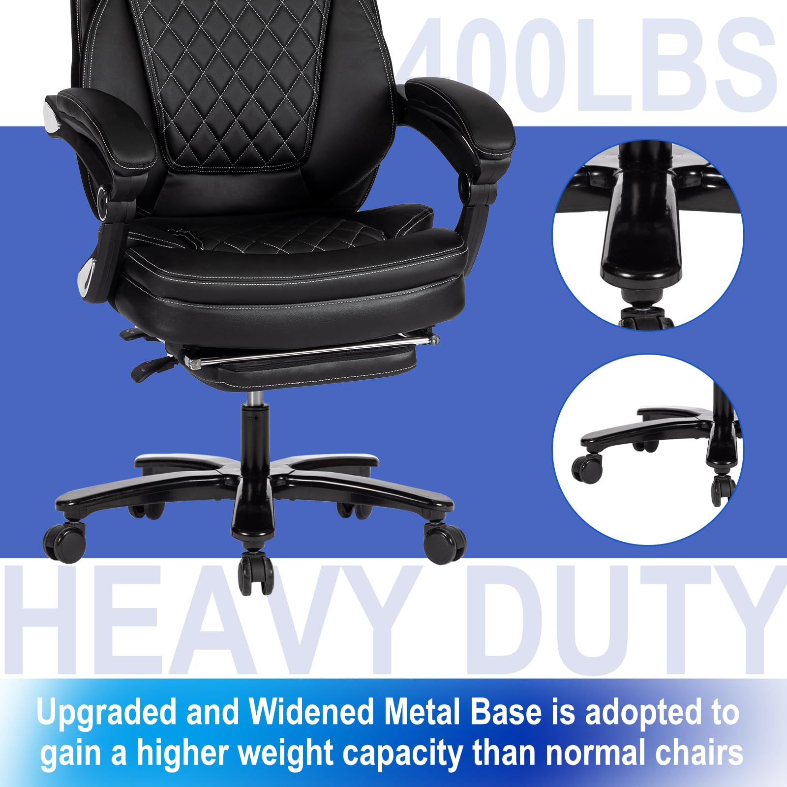 Kasorix Big and Tall Executive Home Office Chair with Footrest,Desk Chairs with Wheels and Arms,Adjustable Bonded PU Leather Office Chair