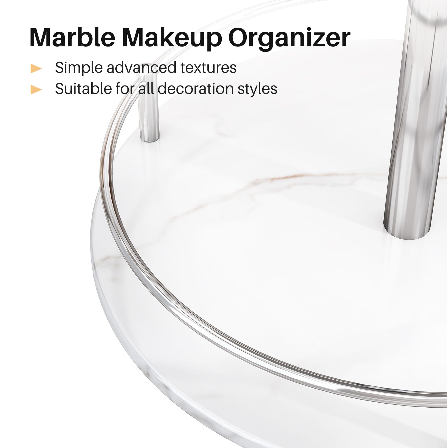 SAYZH Makeup Skincare Organizer for Vanity - 2 Tier Rotating Perfume Cosmetic Display Rack Bathroom Marble Tray Organizer, White