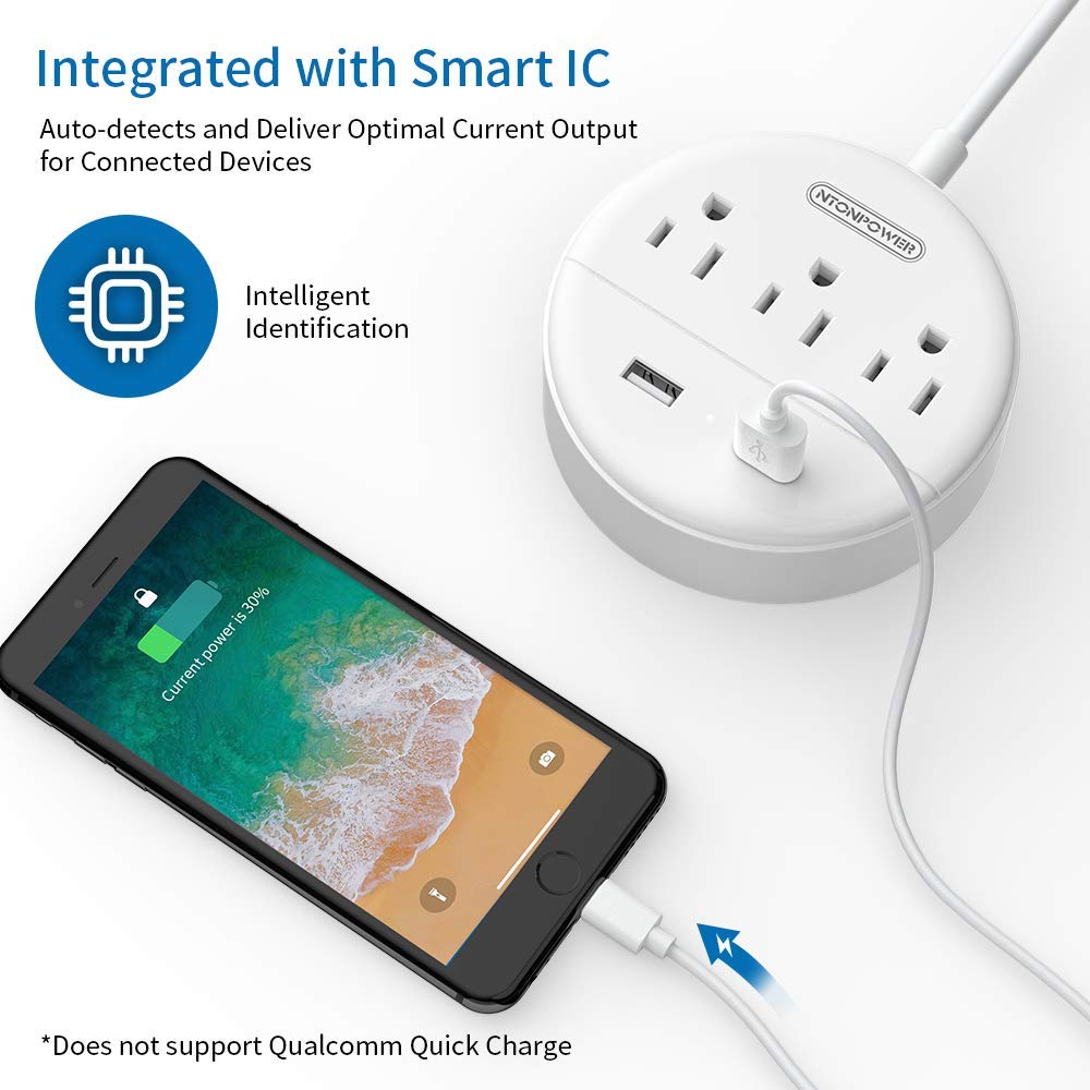 NTONPOWER Flat Plug Power Strip Bundle, 2 Outlets 3 USB Compact Power Strip with 25ft and 15 ft Extra Long Extension Cord, Right Angle Plug for Office, Home, Nightstand, Dorm Essentialsā¦