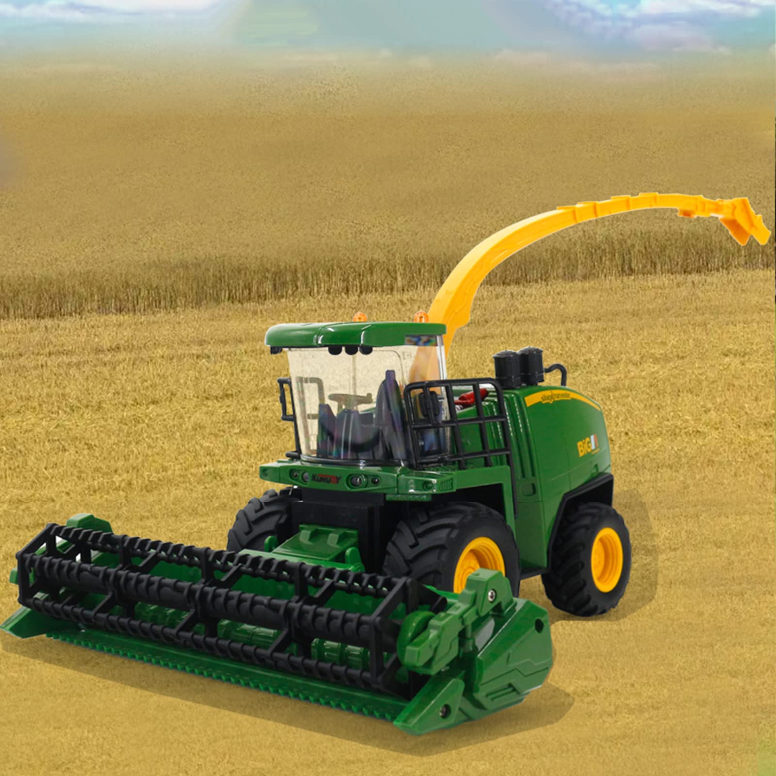 PERKPUTOE Remote Control Combine Harvester Tractor 2.4Ghz Farm Vehicle Toy with Light Steam Spray for Kids Age 3+ Chiristmas Birthday Gift