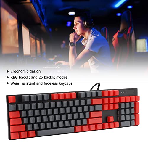 Sanpyl Mechanical Keyboard, 104 Key RGB Backlit Ergonomic Keyboard Fadeless Keycaps Dual Color Programmable Gaming Keyboard for PC Laptop(Gray Red)