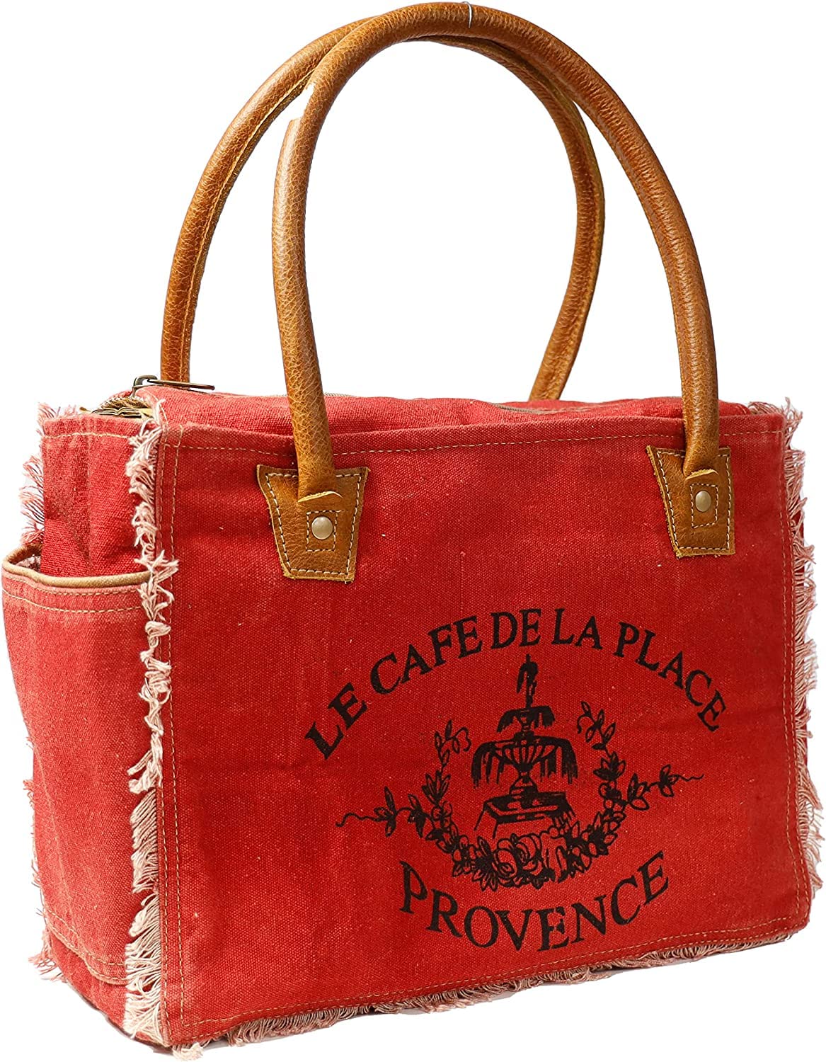 NATURALS EXPORT Canvas Bag Tote Bag for Women Girls, Shoulder Bag with Inner Pocket For Work Beach Lunch Travel And Shopping Grocery -Carrot Red Color