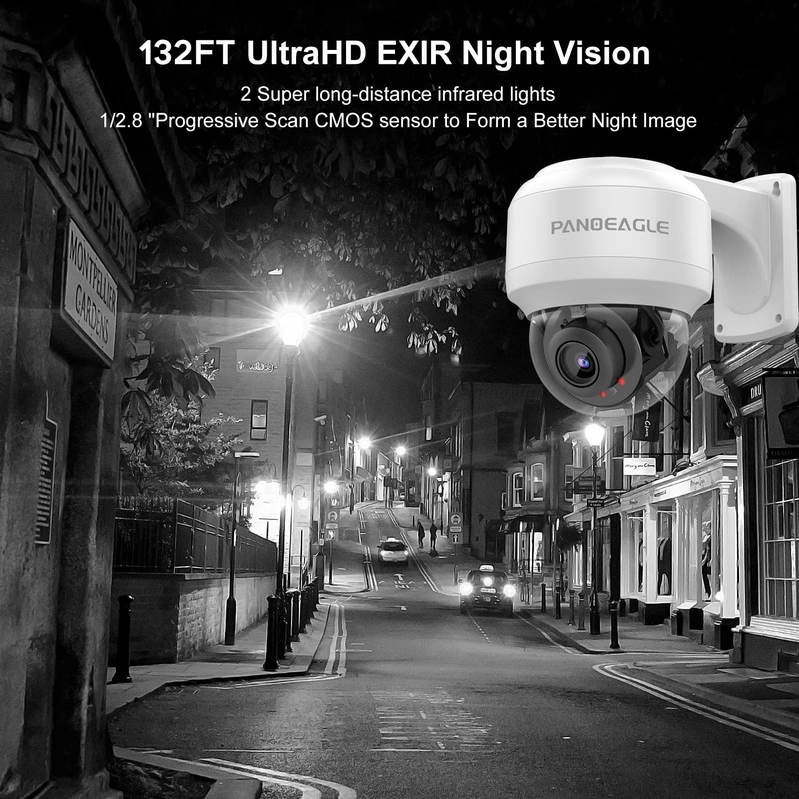 PANOEAGLE 8MP PTZ PoE IP Camera Outdoor Dome with 4X Optical Zoom 16x Digital Zoom,Built-in Mic,164ft IR Night Vision,IP67,IK10,Human Vehicle Detection