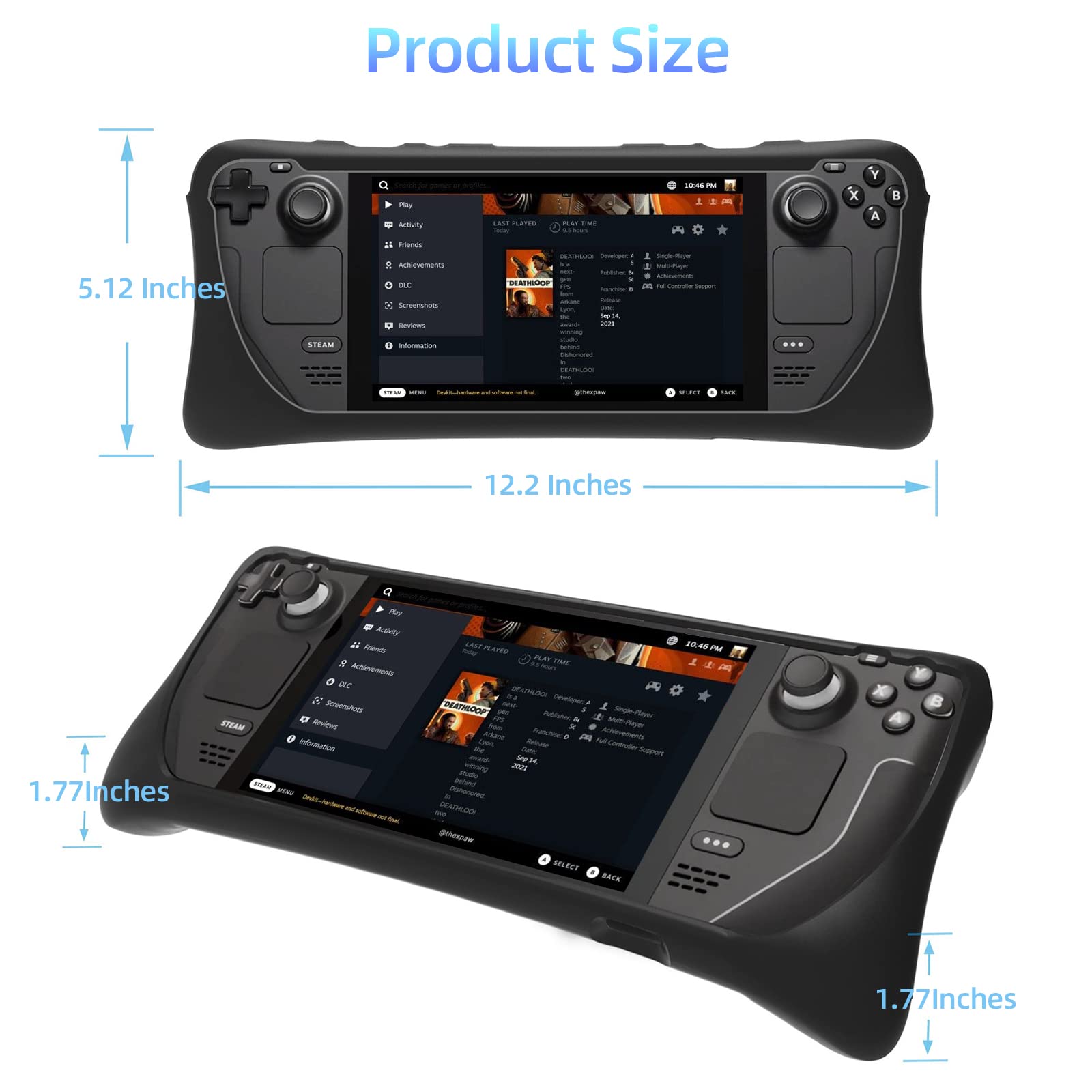 OFFCURVE Case for Steam Deck, Silicone Cover Case with Screen Protector & 2 Pairs Thumb Grips for Vavle Steam Deck Skin Shock-Absorption, Non-Slip and Anti-Scratch Design Steam Deck Accessories, White