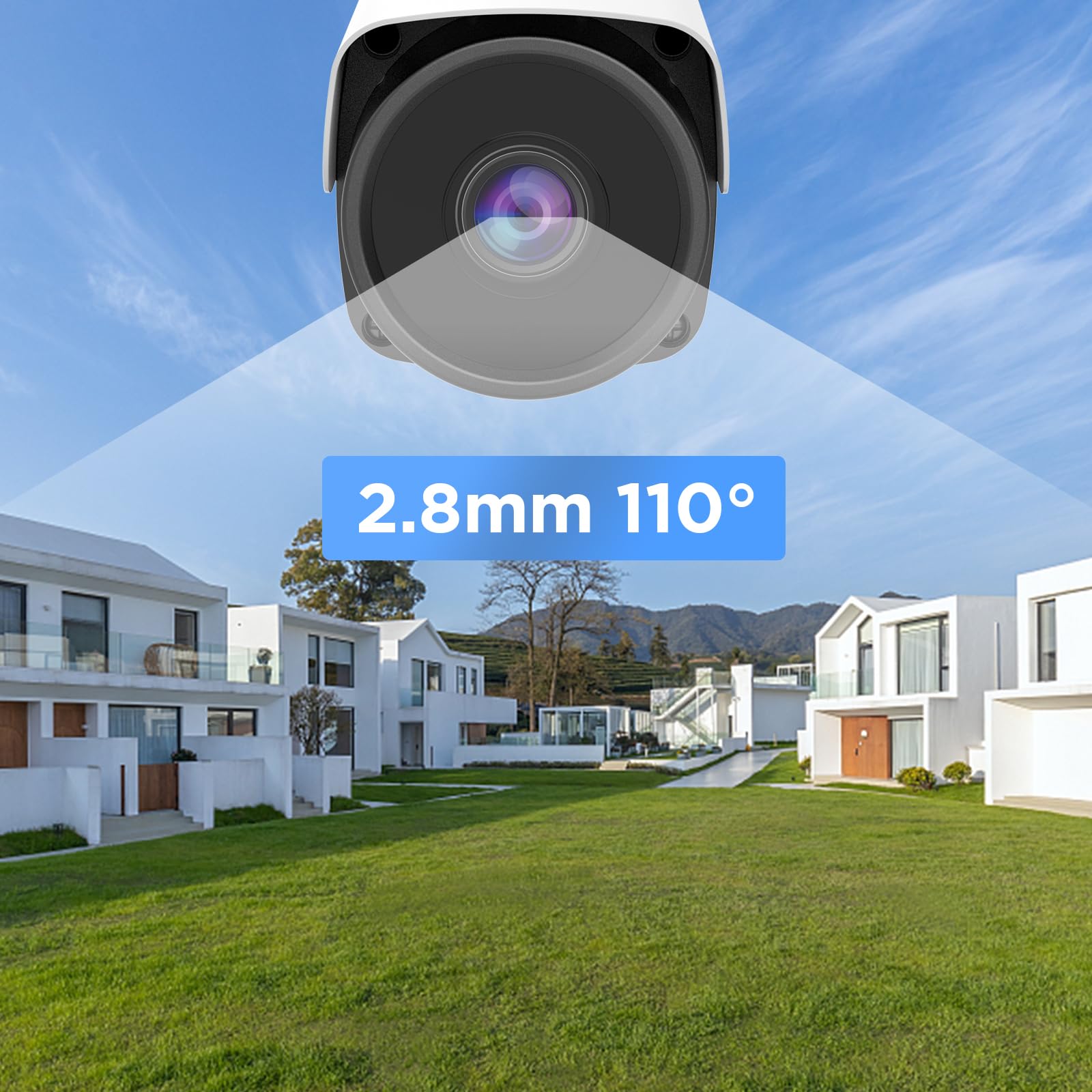 PANOOB Security Camera Outdoor/Indoor, Home UltraHD 4MP Wired Bullet Surveillance IP PoE Camera, 2.8mm Lens 110°Wide Angle, Built-in Microphone, IP67 Weatherproof, 100Ft IR Night Vision, PB37A-4M