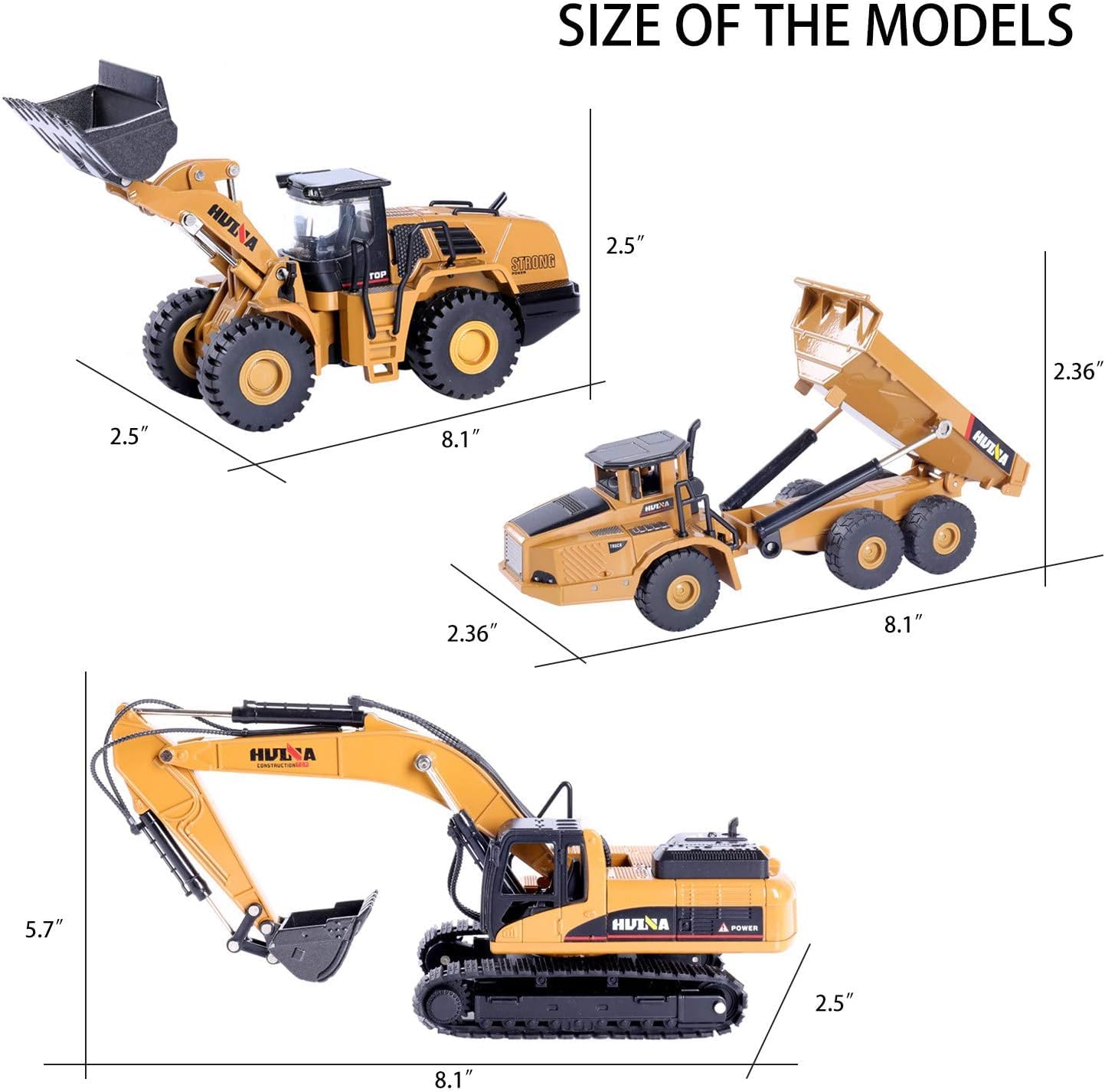 HuiNa Construction Toys, Pack of 3, Construction Vehicle Models Including Wheel Loader, Excavator and Dump Truck, Toy Trucks for Boys and Girls, 1:50 Scale Design