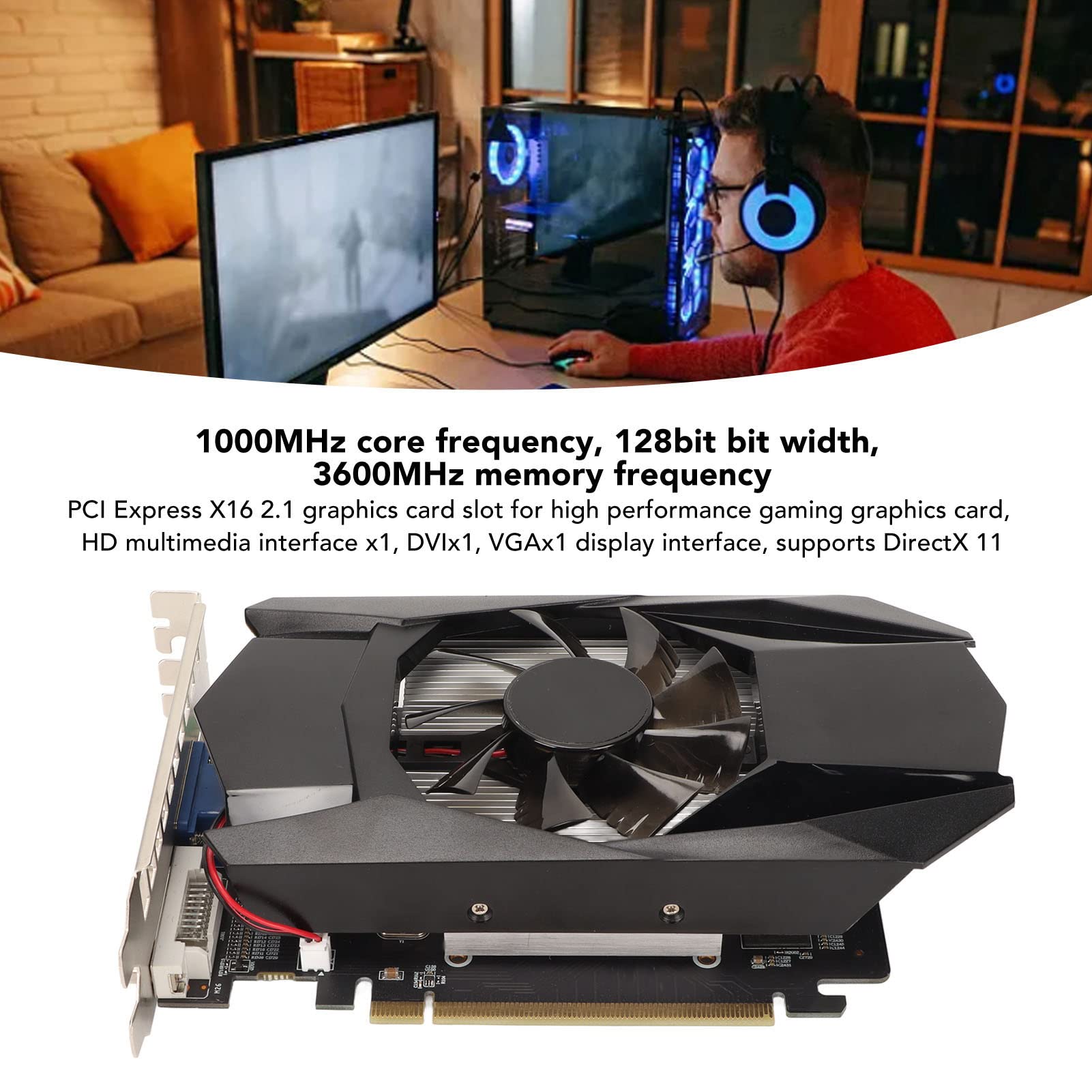 PUSOKEI HD7670 AMD Graphics Card, 4GB GDDR5 128bit PCIE X16 Desktop Gaming Graphics Card, 1000MHz Core Frequency, Support DirectX 11, Active Cooling Fan Control