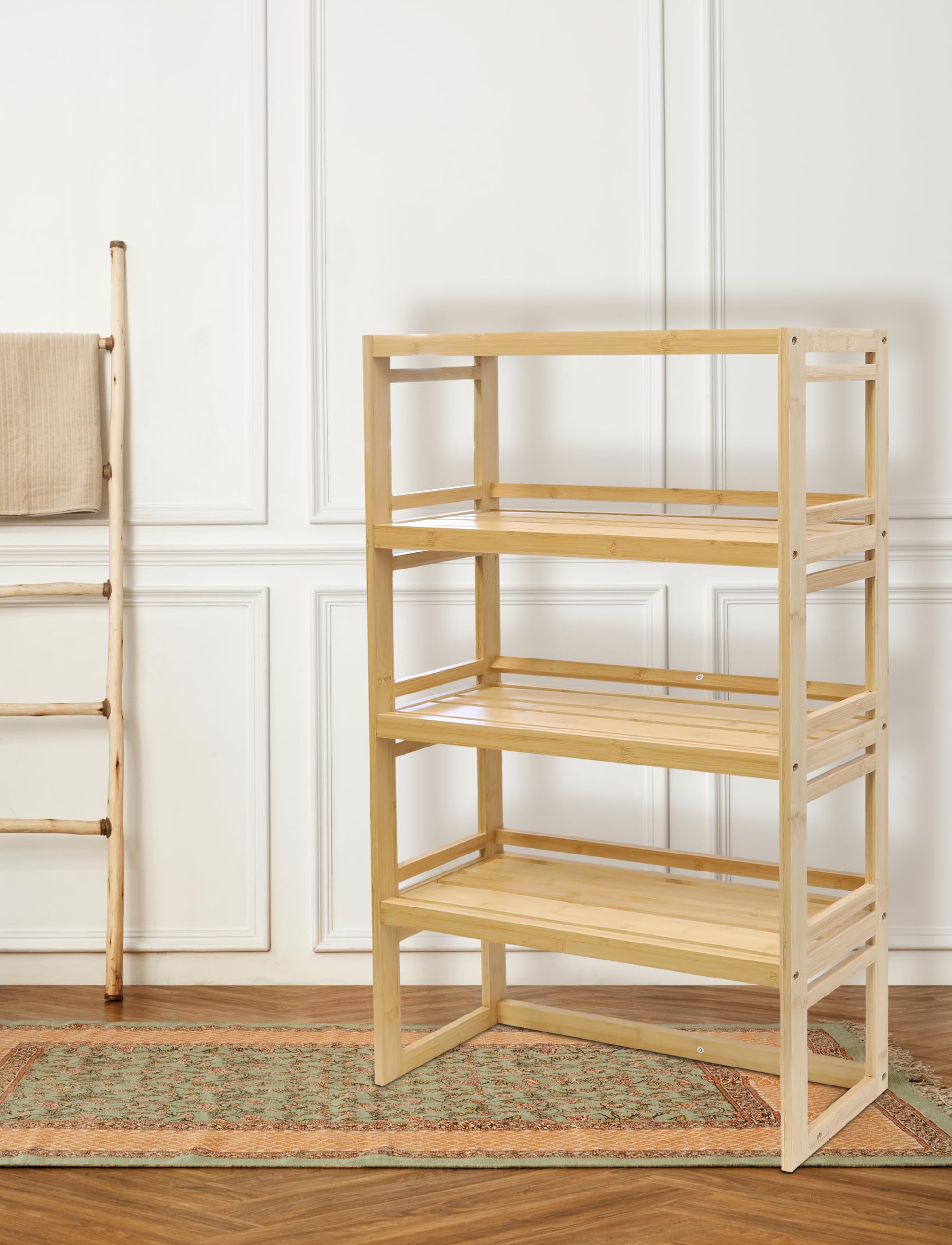 RoyalHouse Bamboo Rack, 4-Tier Shelving Unit, Perfect Storage Organizer for Bathroom, Living Room, Kitchen, Entryway, Closet