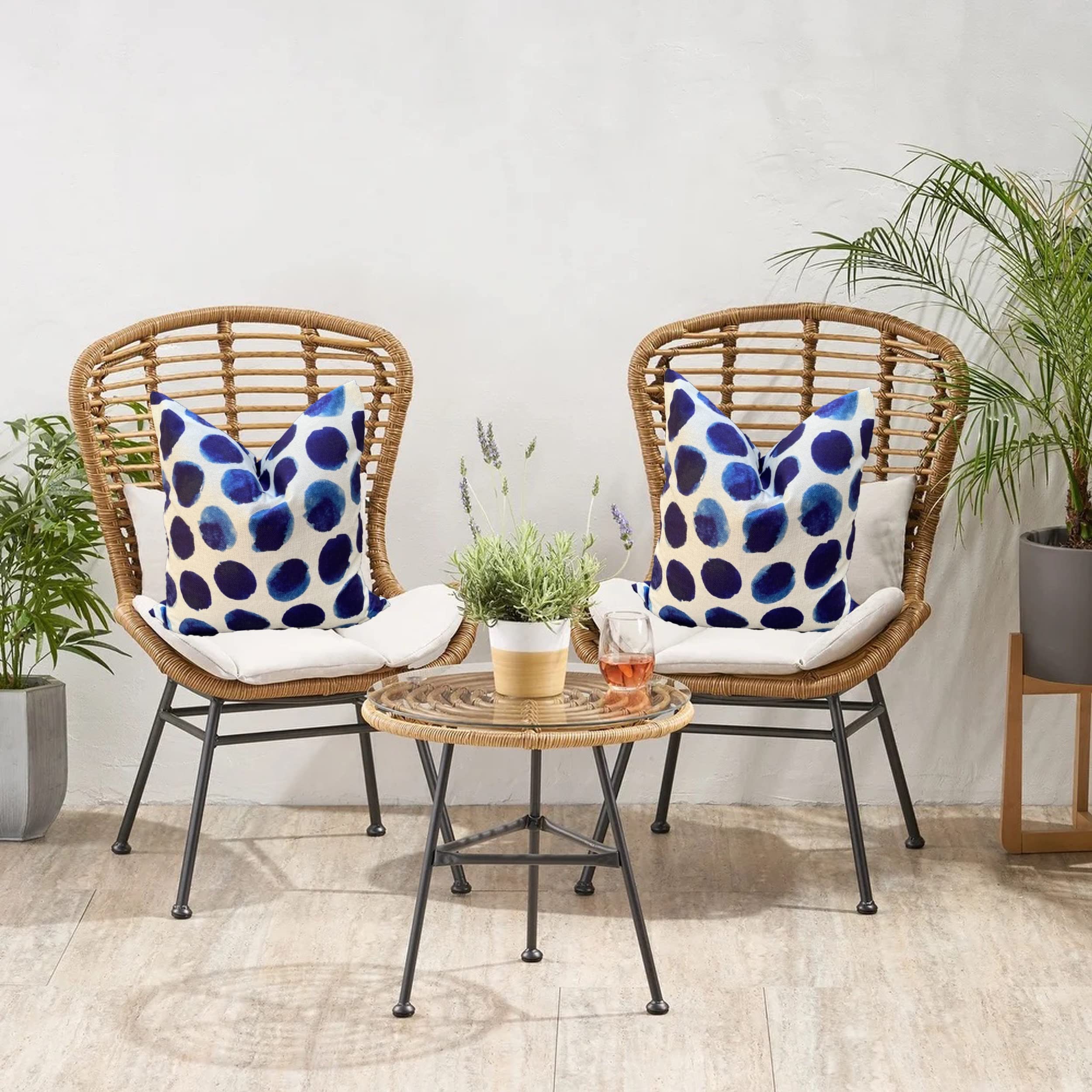 Pack of 2 Outdoor Blue Dots Waterproof Throw Pillow Covers Decorative Double-Sides Pillows Case Square Cotton Cushion Case for Sofa Patio Tent Couch Sunbrella Christmas Home Decoration 18 x 18 Inch