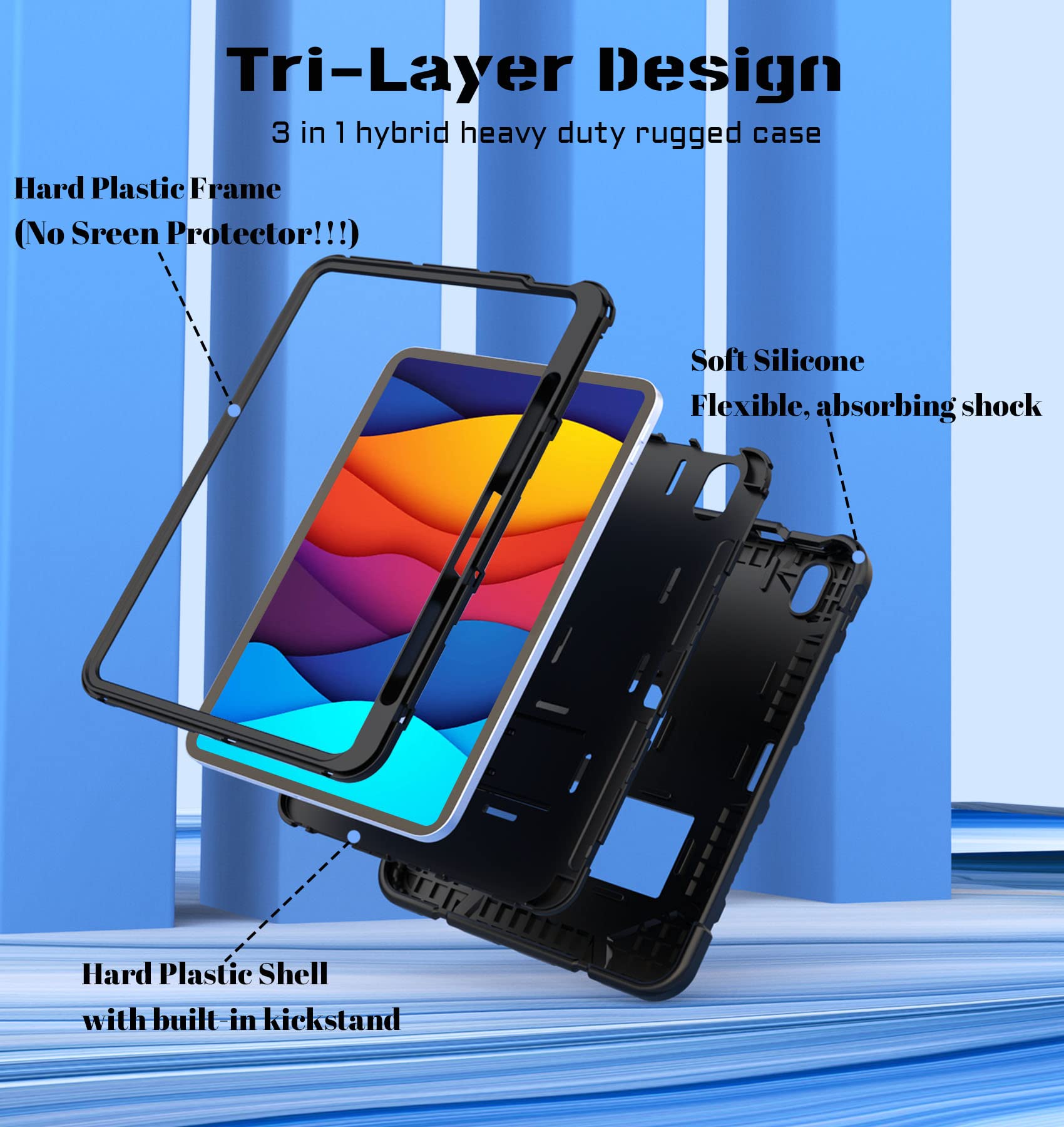 Rantice 10th Generation Case, 10th Case with Pencil Holder, 10th Gen Case with Kickstand, Hybrid Shockproof 10.9 inch Case for Kids Boys Children 2022 Released (Navyblue+Red)