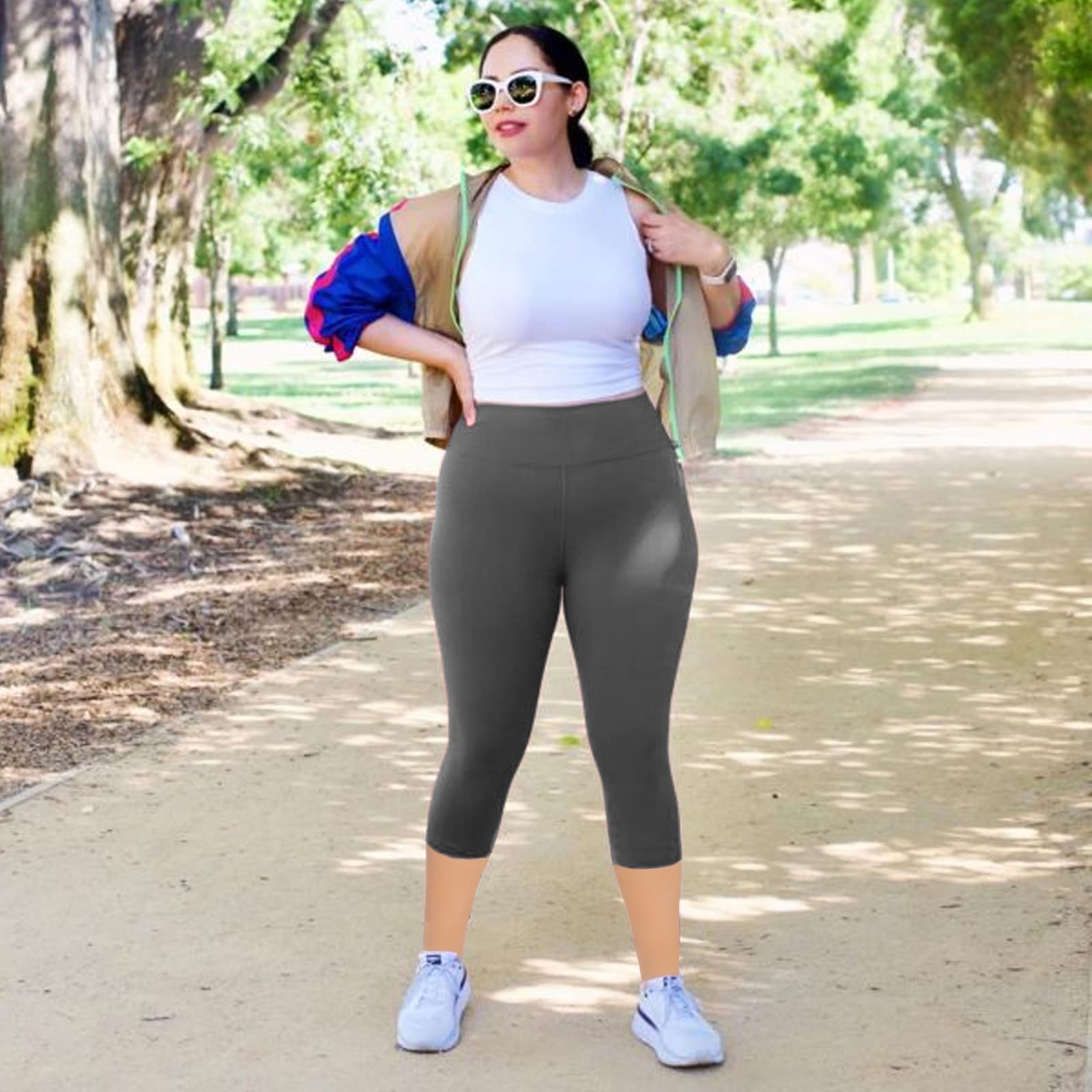 NEW YOUNG 3 Pack Plus Size Capri Leggings with Pockets for Women,High Waist Tummy Control Workout Yoga Leggings