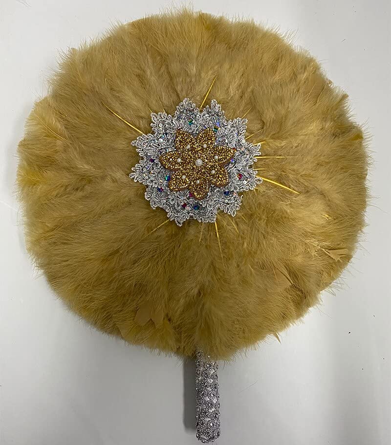 Msbfea Design Red Heart African Feather Big Fan Ladies Wedding Feather Fan for Bride Two Side Feather Nigerian Feather Fans Color 3