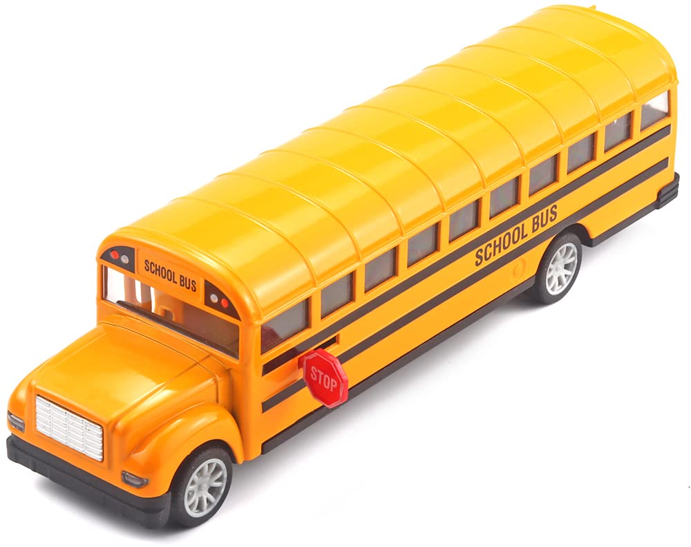 OANMYJJO Die Cast Long-Nose School Bus with Pull-Back Action and Open-able Doors Toy for Kids Boys Girls