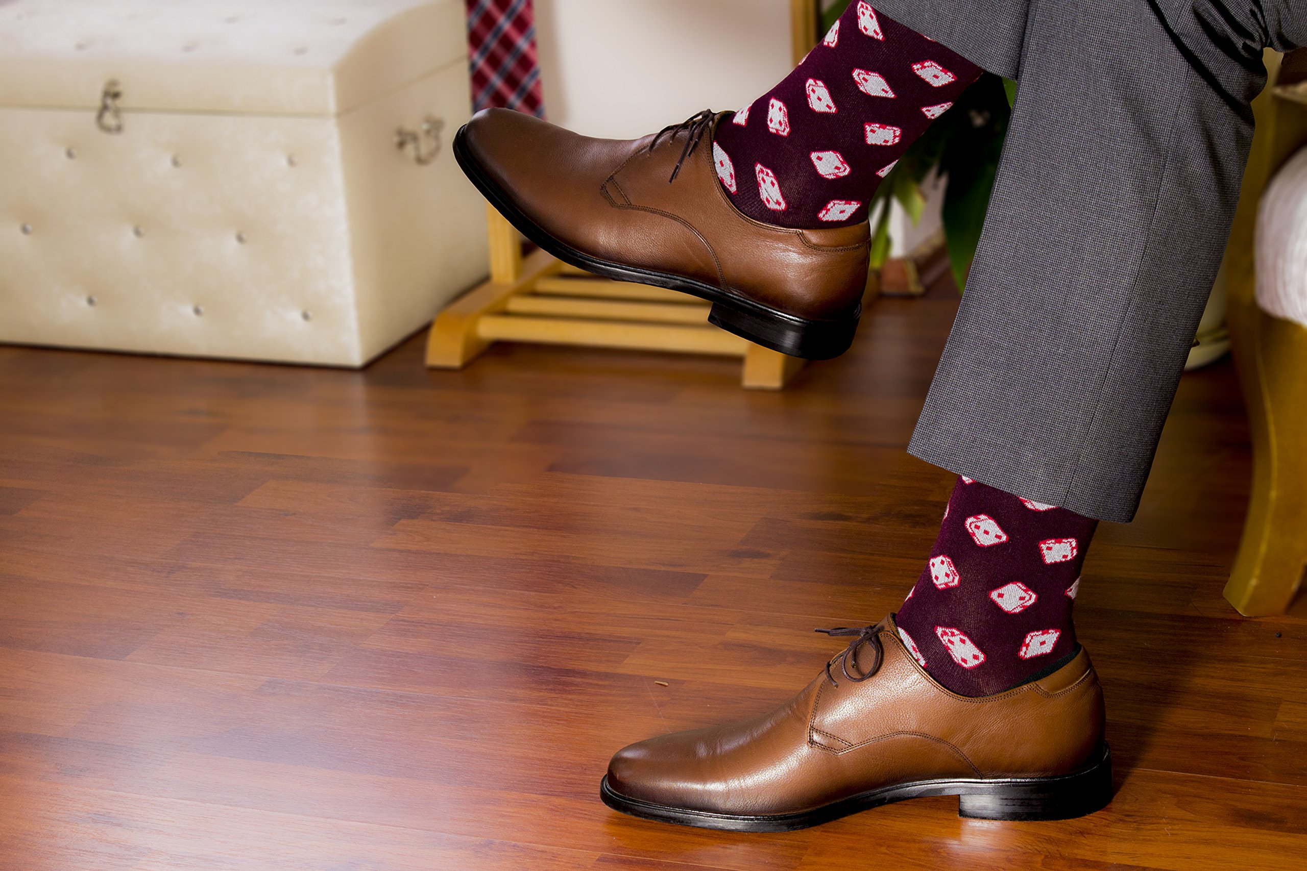 Hugh Ugoli Men's Bamboo Dress Socks for Business, Trouser | Thin, Seamless, Patterned Crew Socks in Gift Box, Shoe Size 7-12, Dice 1 I 6 Pairs