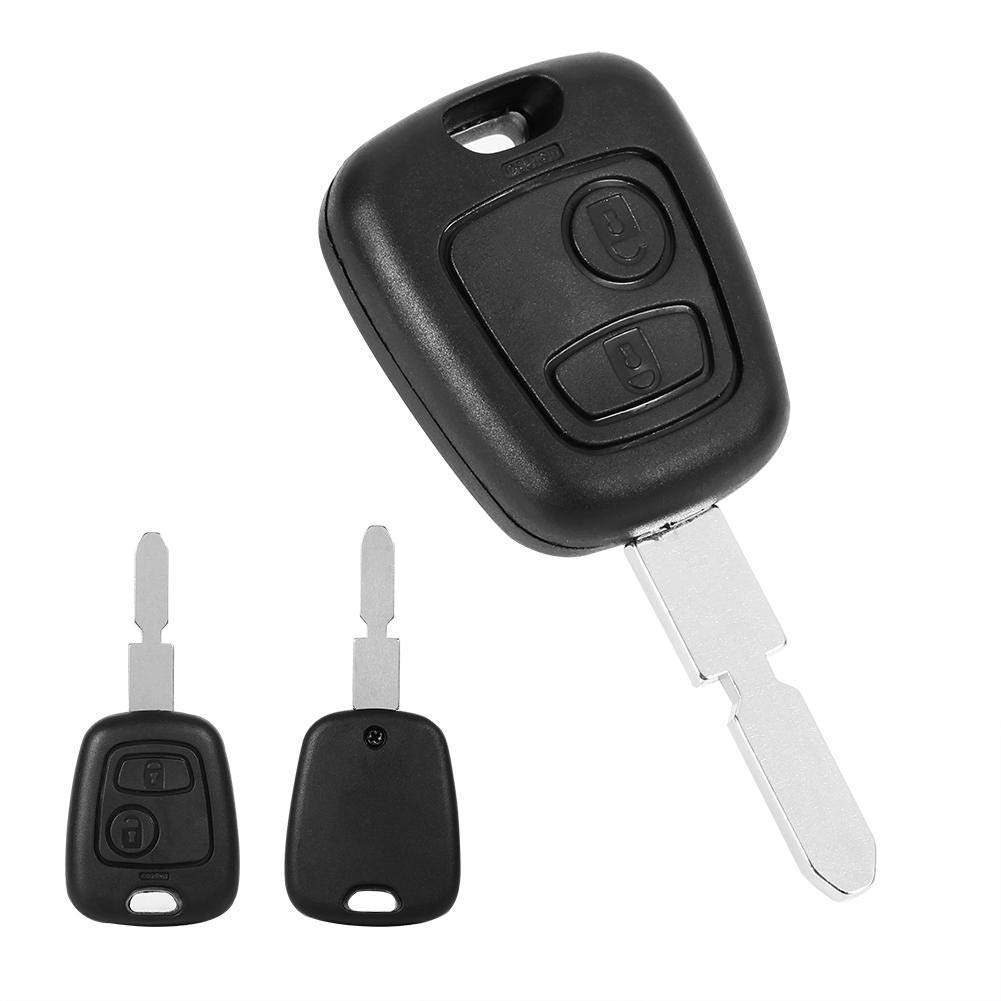 Key Shell, 2 Buttons Uncut Blank Blade Remote Auto Car Key Fob Shell Case Replacement for Peugeot 406