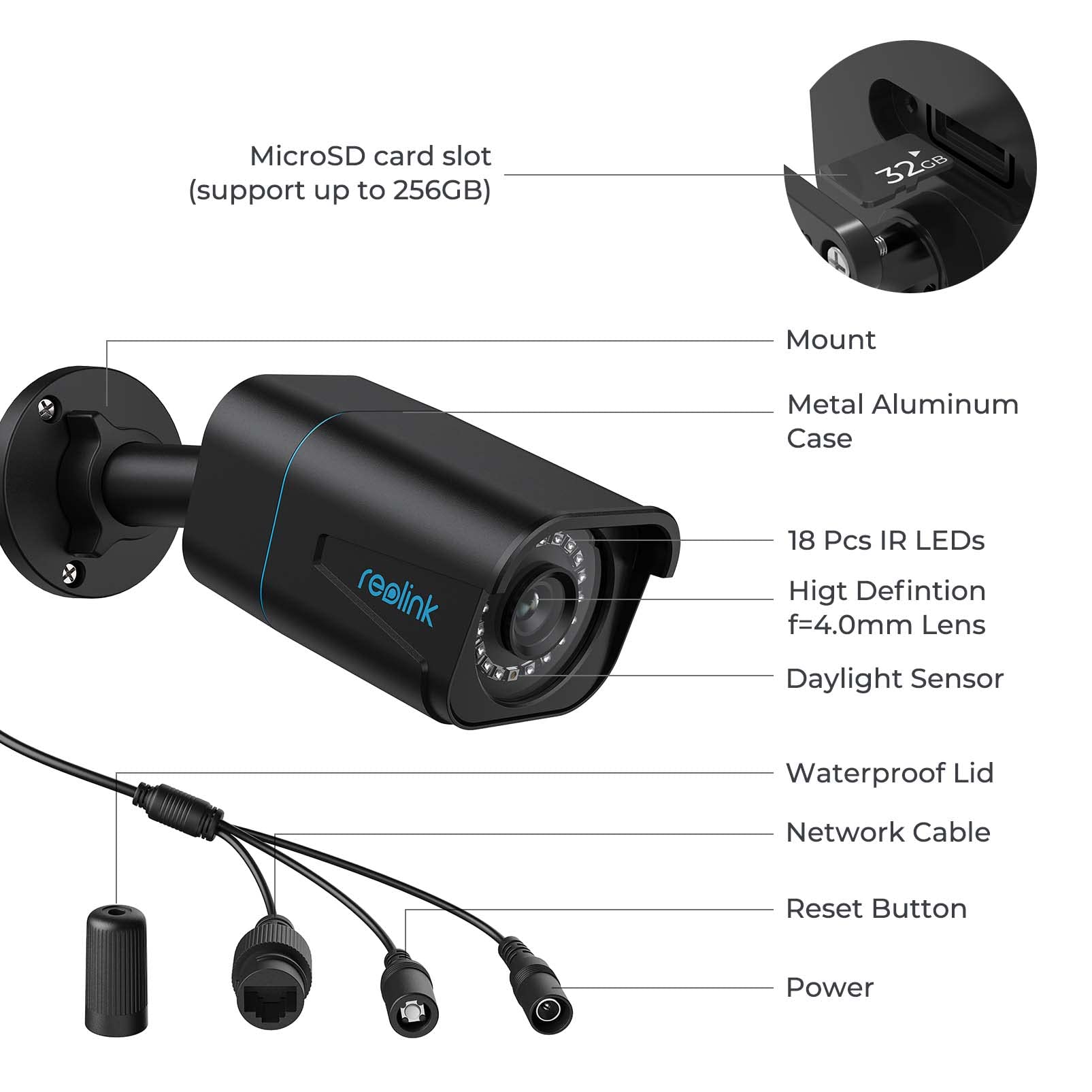 REOLINK 4K Security Camera Outdoor System, Surveillance IP PoE Camera with Human/Vehicle Detection, 100Ft 8MP IR Night Vision, 4X RLC-810A (Black), 4X RLC-810A Bundle 1x RLN16-410