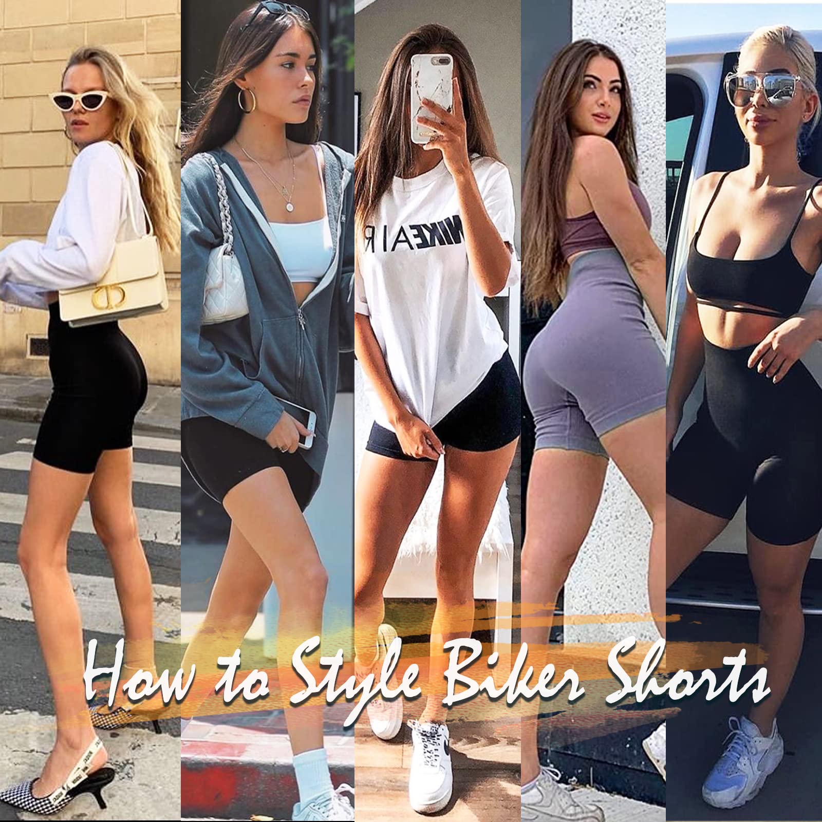 NEW YOUNG 3 Pack Biker Shorts with Pockets for Women High Waisted Tummy Control-Black Workout Yoga Shorts for Running