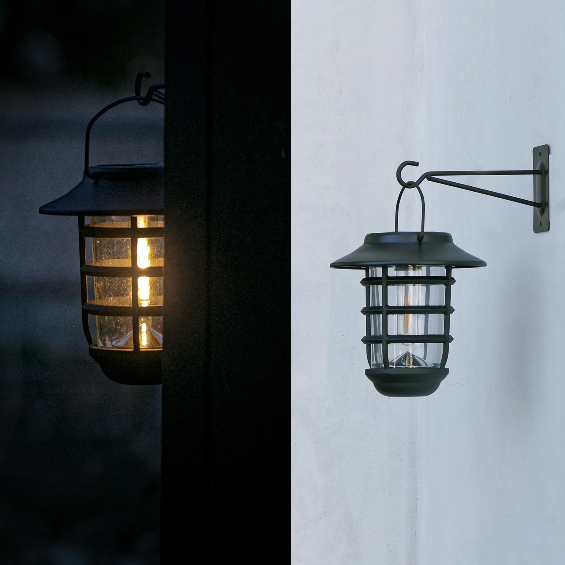 Home Zone Security 2 Packs Solar Wall Hanging Lights Outdoor 3000K Warm Up to 8 Hours Light Dawn Motion Sensor Auto, IP65 Waterproof, No Wiring Required, Aluminum and Glass Construction