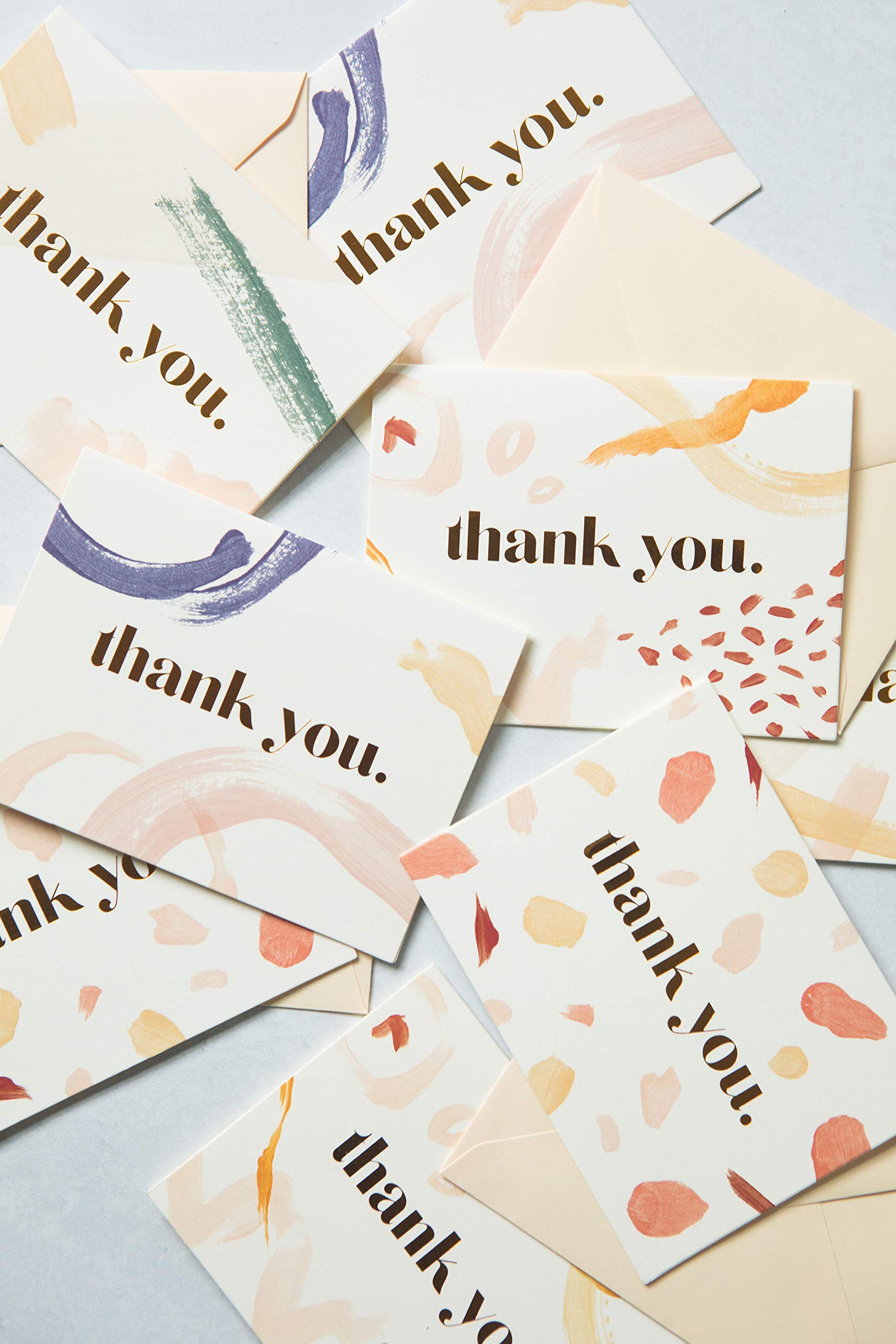 Paper + Bloom Thank You Cards | Baby Shower, Wedding - 48 Blank Gold Foil Notes with Envelope