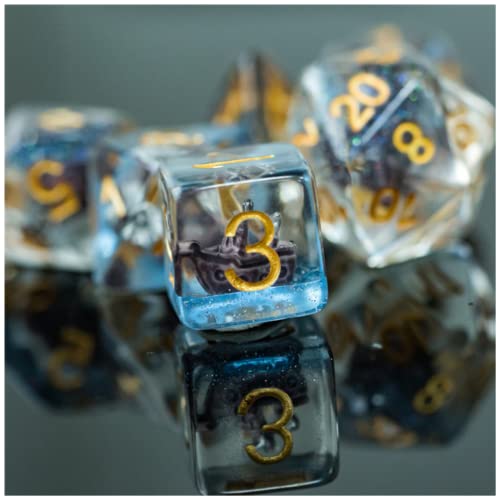 Ocean Pirate Ship DND Dice Set for Dungeons and Dragons, Gifts, D&D, D and D, Pathfinder, Accessories, D20, Polyhedral, Resin Dice, Metal, Dice Tray, Tower, Bag, Box