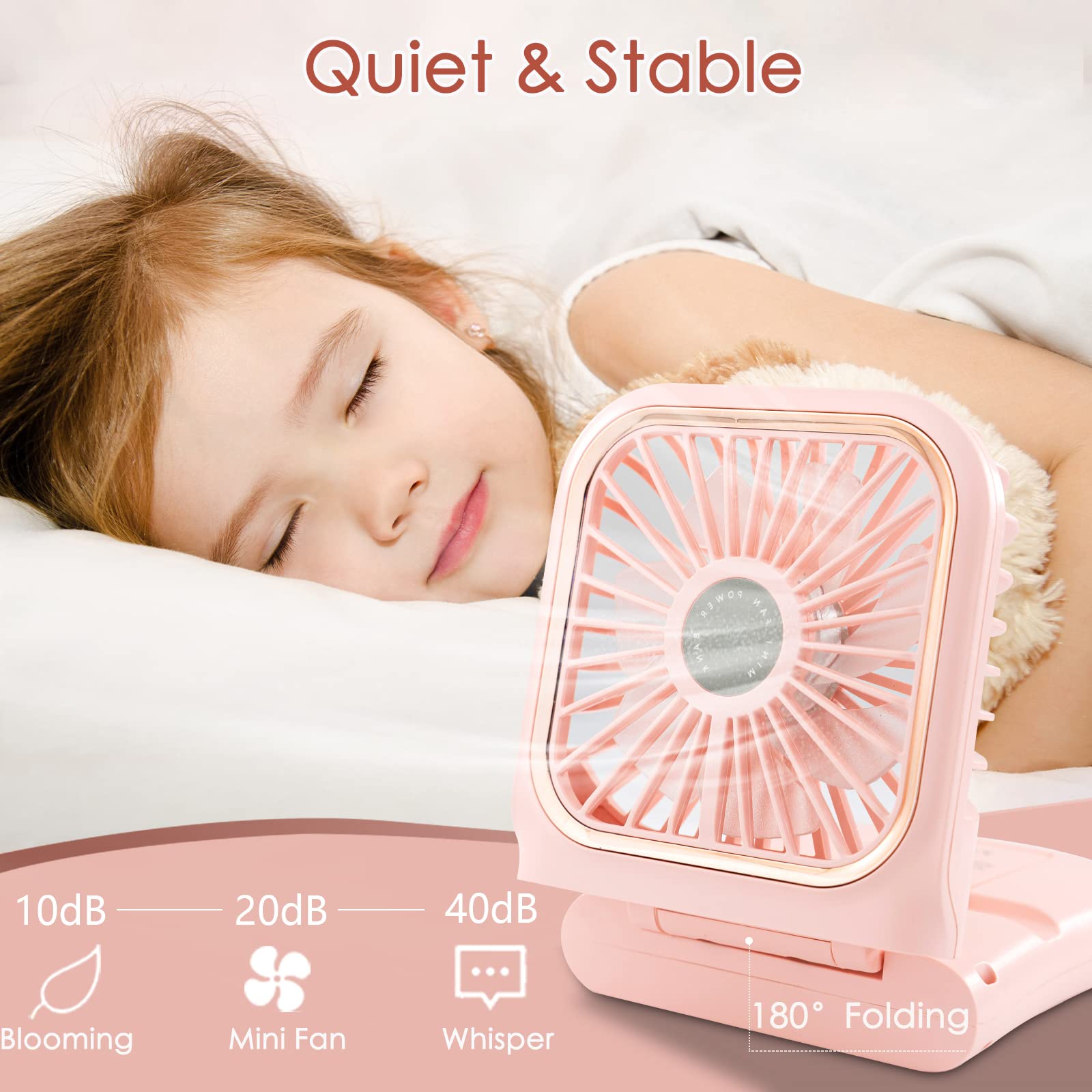 Portable Mini Fan, 3000mAh Battery Operated Fan, 3 Speeds Rechargeable Fan, Phone Bracket & Power Bank Function, Foldable Design, Power indicator - Handheld Cooling Fan for Quiet Use (Black)