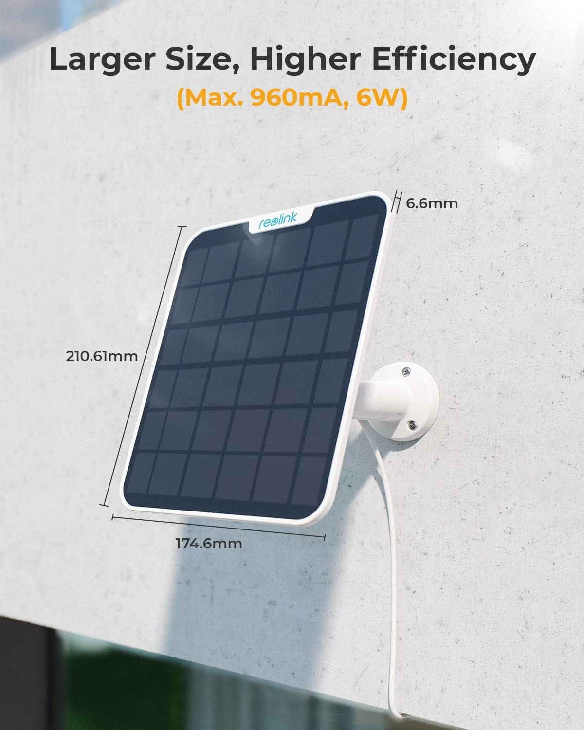 REOLINK 6W Solar Panel White, Non-Stop Solar Power Supply for All Wireless Battery Camera, Trackmix/Argus PT/Go PT Ultra, Waterproof, Adjustable Mount, 4 Meters Cable(Only Use for Battery Cameras)