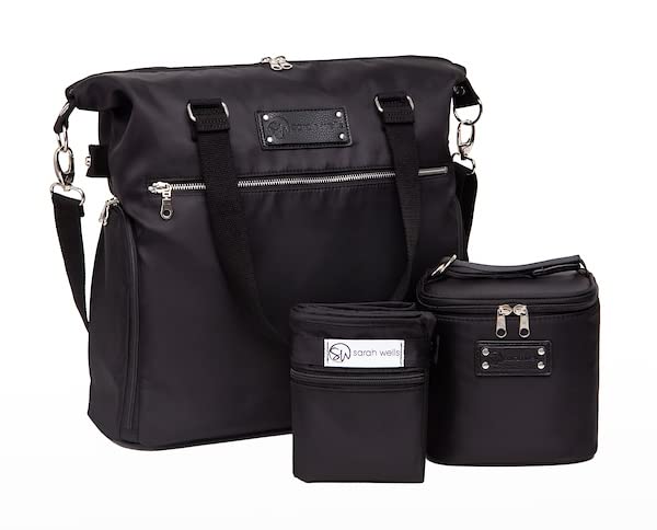 Sarah Wells Lizzy Breast Pump Bag, Pumparoo, and Cold Gold Breast Milk Cooler Bundle (Black)