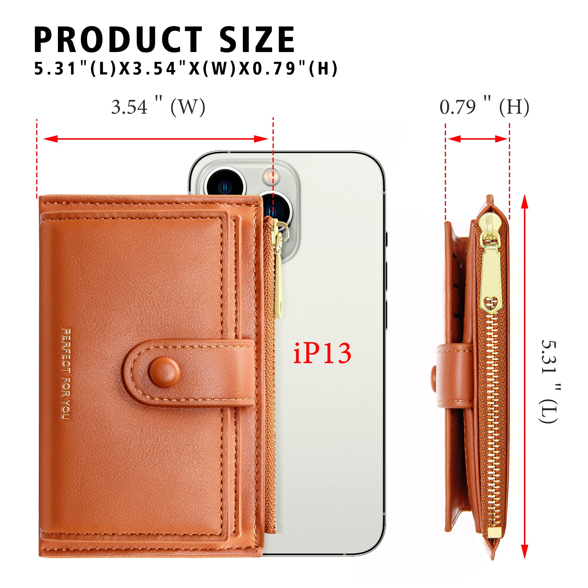 OIDERY Small Wallet For Women RFID Minimalist Credit Card Holder Wallet Slim Leather Keychain Wallet With Zipper Pocket ID Window