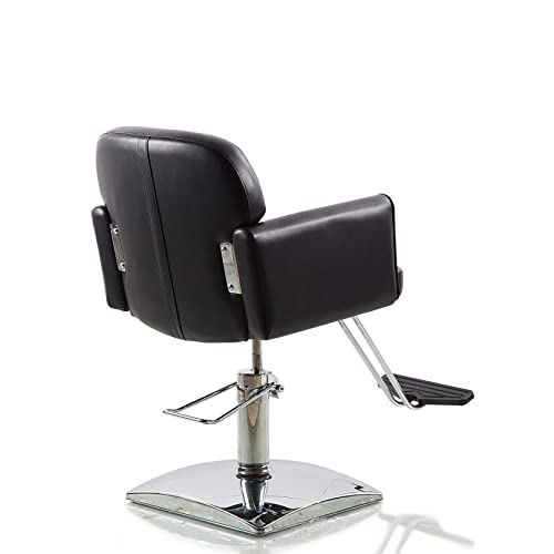 Salonsunny Black Square Base Vintage Salon Styling Chair Barber Cutting Chair All Purpose Spa Beauty Equipment