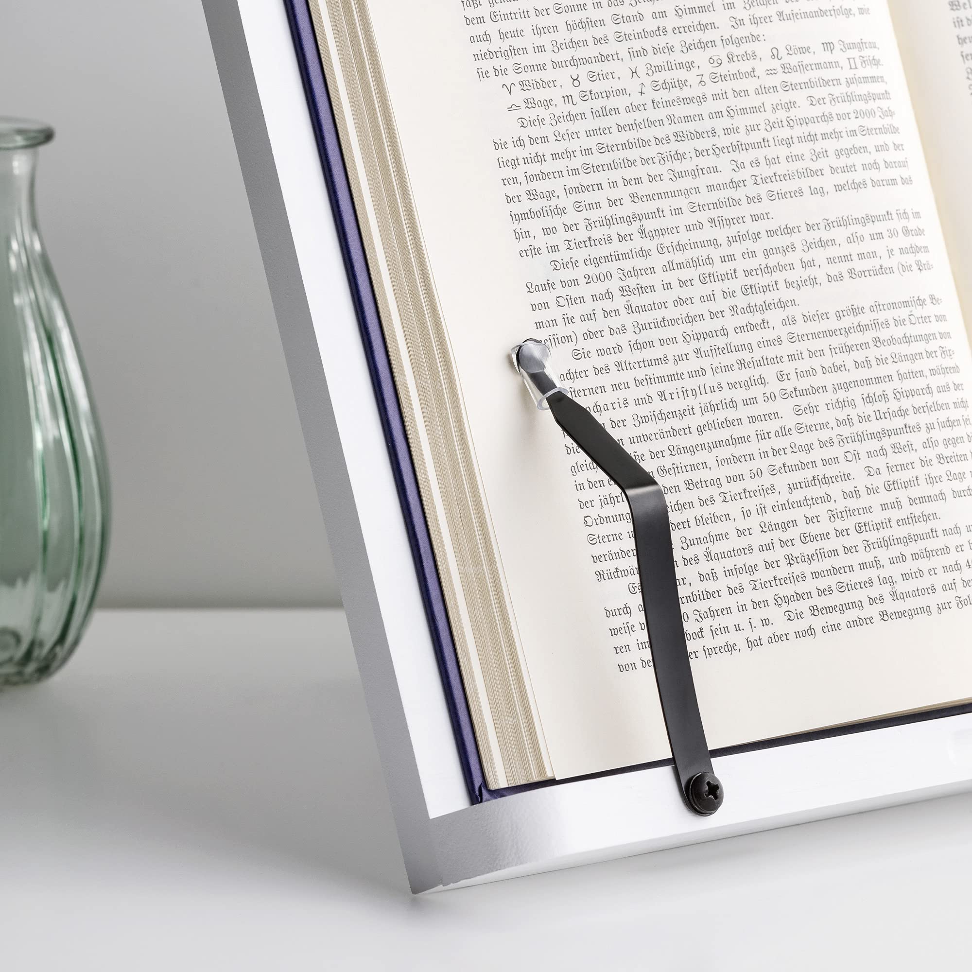 Navaris Bamboo Book Stand - Hands-Free Reading Recipe Cookbook Tablet Holder with 2 Adjustable Metal Page Holders with Grips - Bamboo Easel - White