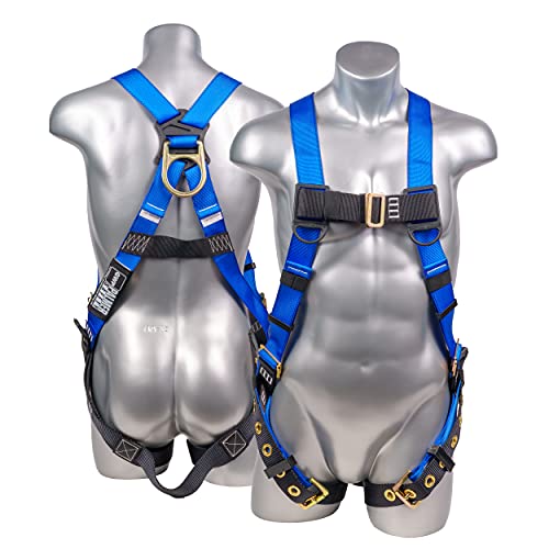 Palmer Safety Full Body Construction Harness with 5 Point Adjustment, 1D-Ring, Grommet Legs, and Fall Indicators I OSHA ANSI Roofing Tool Personal Equipment (Blue - Universal) 1D - Universal
