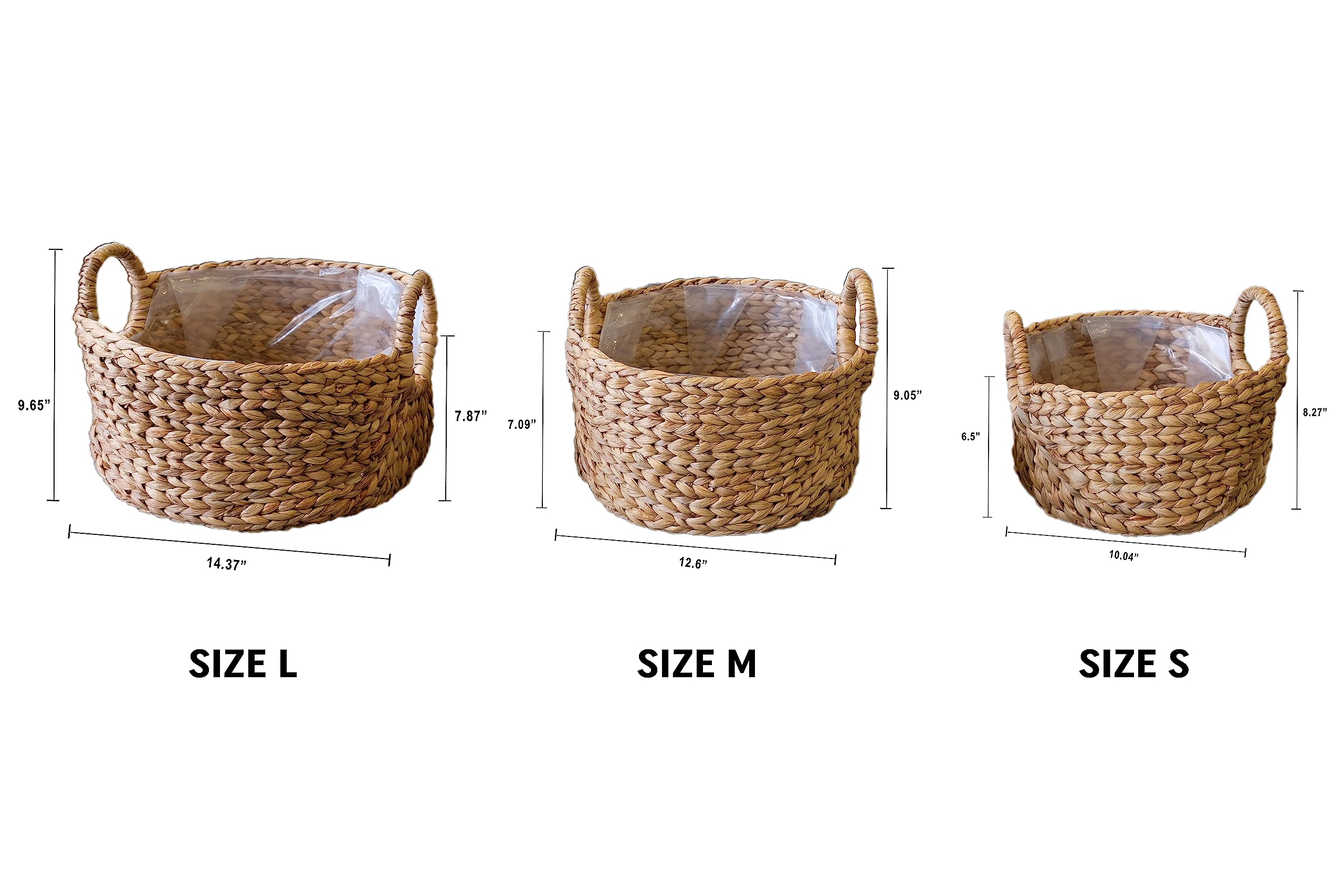 LilaCraft Wicker Baskets for Storage with Liners, Water Hyacinth Storage Baskets for Planting, Handwoven Wicker Storage Cubes, 3 Pack, Brown