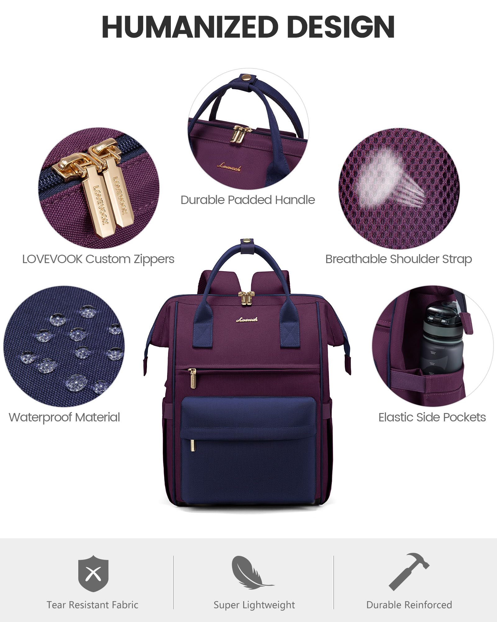 LOVEVOOK Laptop Backpack for Women, Teacher Nurse Work Bag Waterproof Fashion Travel Backpack Purse, 15.6 Inch Computer Backpack with USB Port