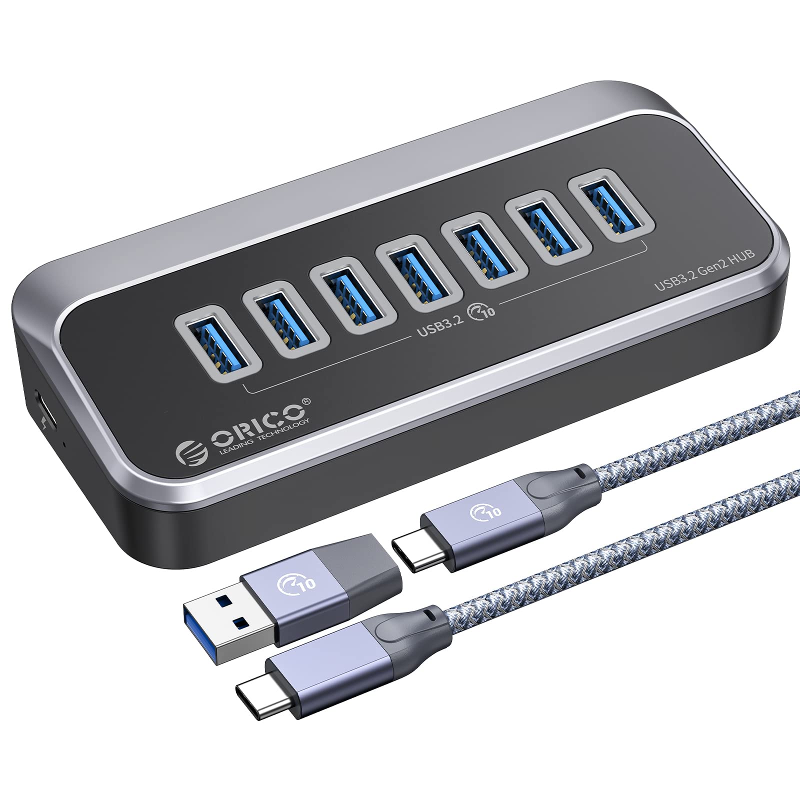 ORICO USB Hub 10Gbps with 4 USB A Ports, USB 3.2 Gen 2 Hub with 1.64Ft USB-C Cable and USB-A Adapter USB Splitter for iMac, All MacBooks, Mac Mini-Plastic Version