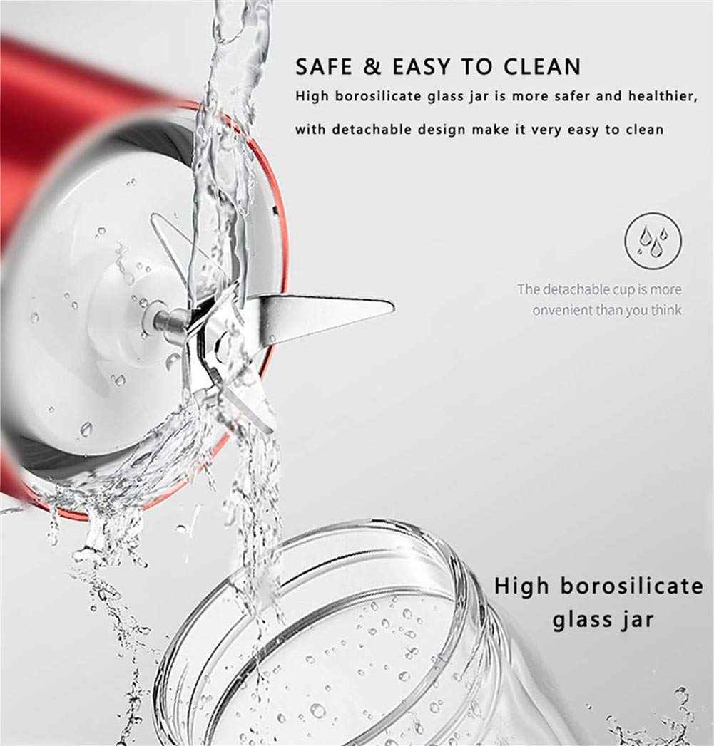 Portable Personal Blender, USB Rechargeable Glass Juicer Cup, 500ml with Travel Lid Small Fruit Mixer for Shakes and Smoothies